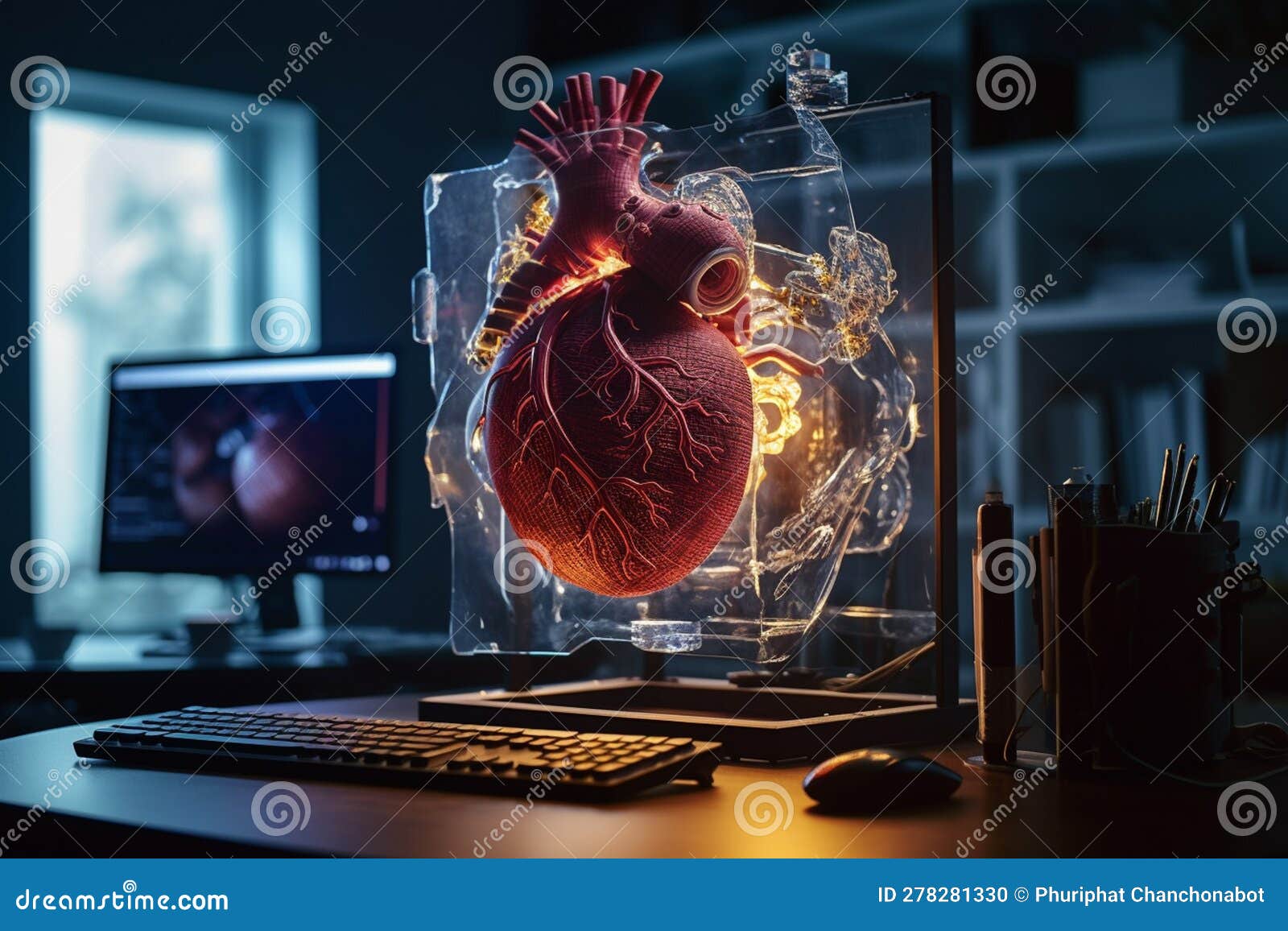 Synthetic Heart in a Science Lab with Generative AI Stock Illustration ...