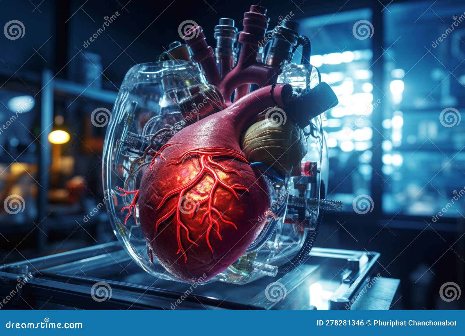 Synthetic Heart in a Science Lab with Generative AI Stock Illustration ...