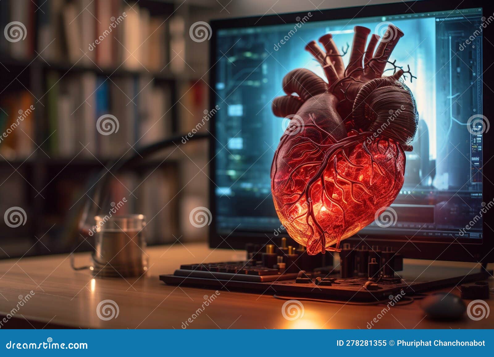 Synthetic Heart in a Science Lab with Generative AI Stock Illustration ...