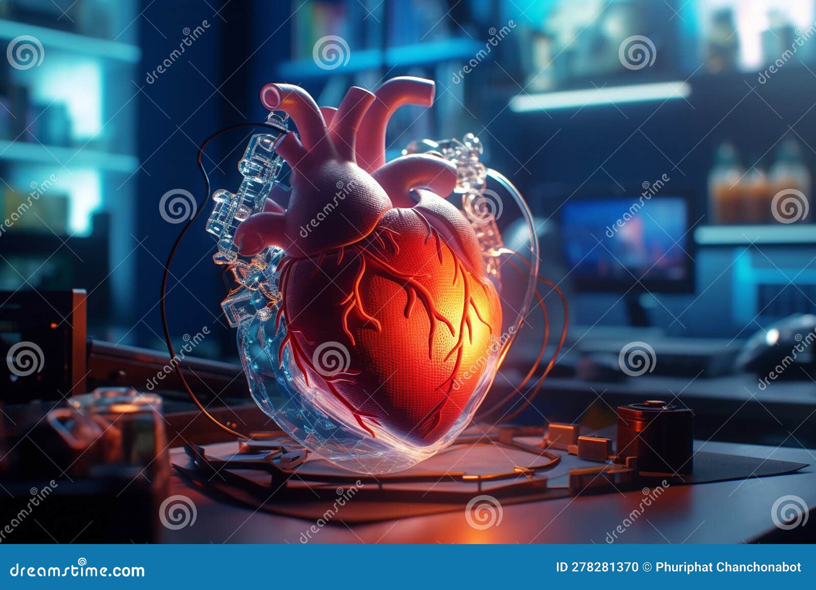 Synthetic Heart in a Science Lab with Generative AI Stock Illustration ...