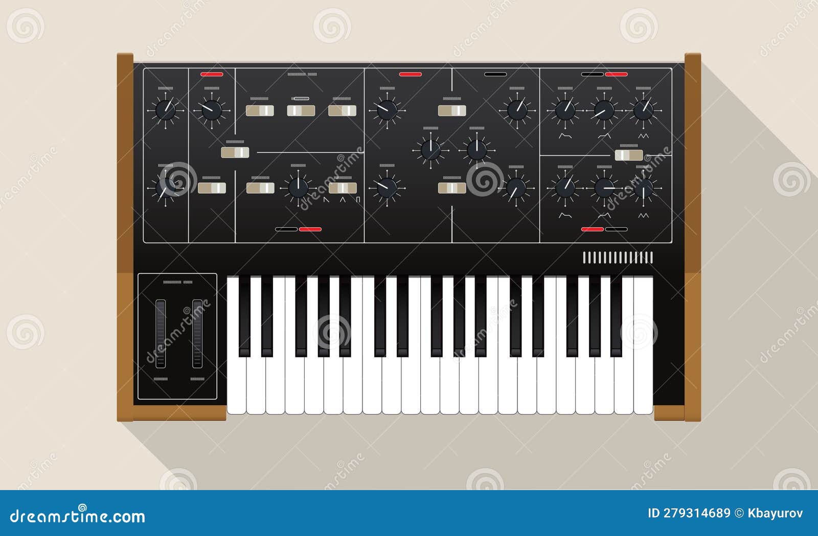 Realistic Compact Analog Synthesizer with Wood Finish. Stock Vector ...