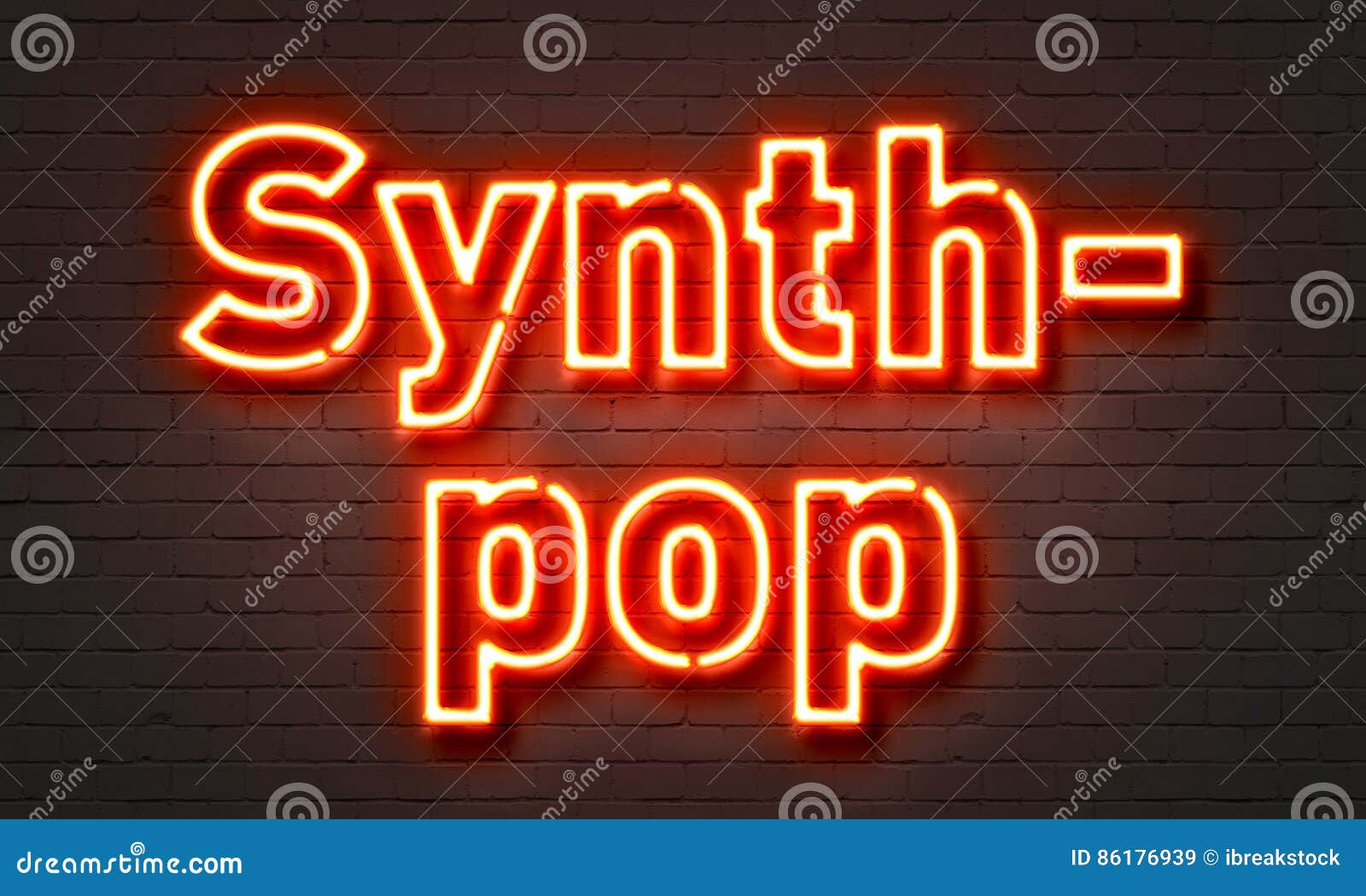 Synthpop Neon Sign On Brick Wall Background. Stock Illustration ...