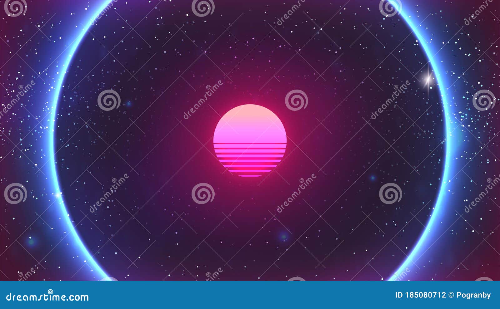 Synthwave Abstract Background. Retro Future 80s Backdrop. Sun With Blue ...