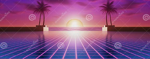 Synthwave Aesthetics: Minimalist Retro Background, Generative AI Stock ...
