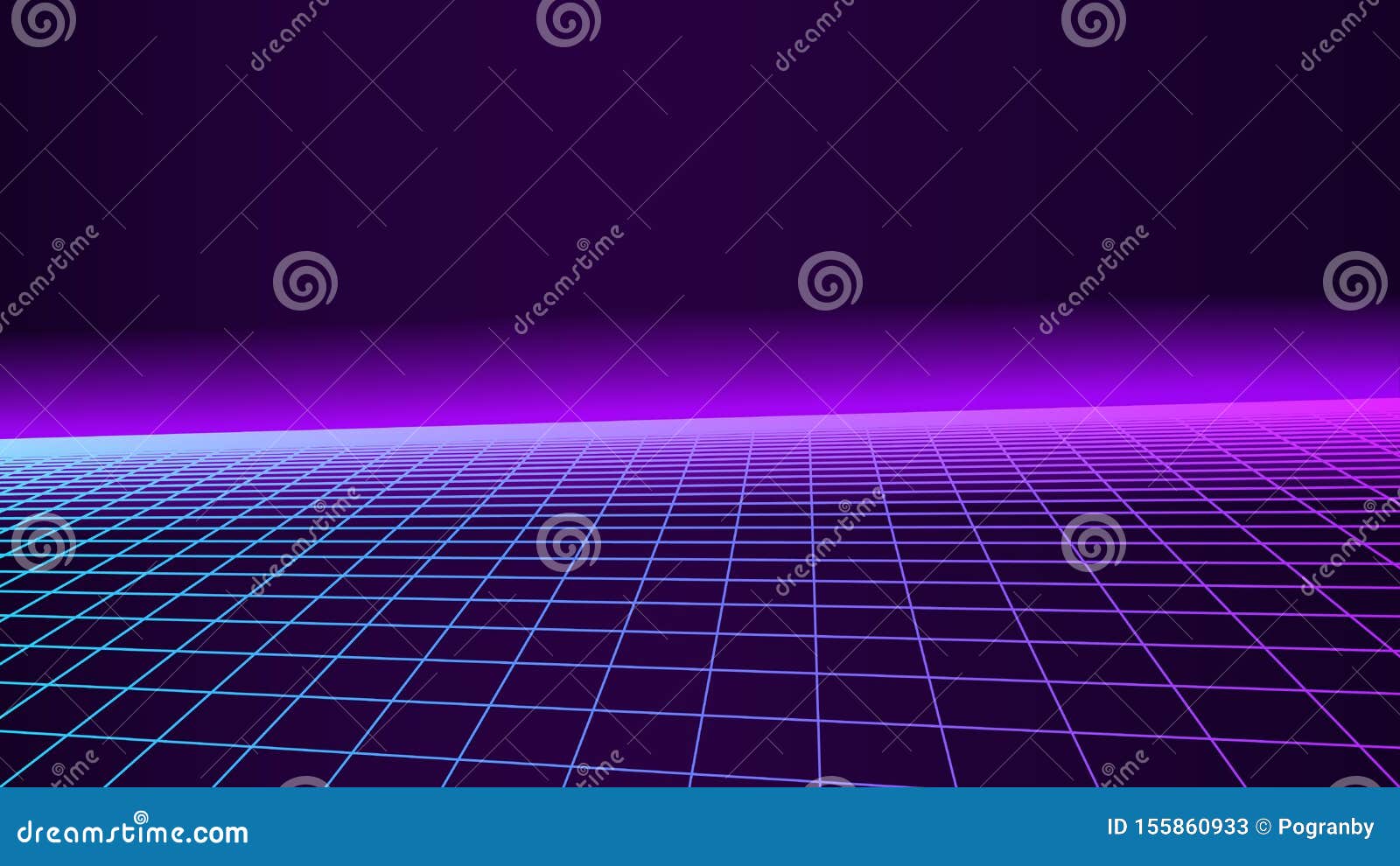 Synthwave Sun With Inclined Perspective Grid Horizon. VHS Glitch Above ...