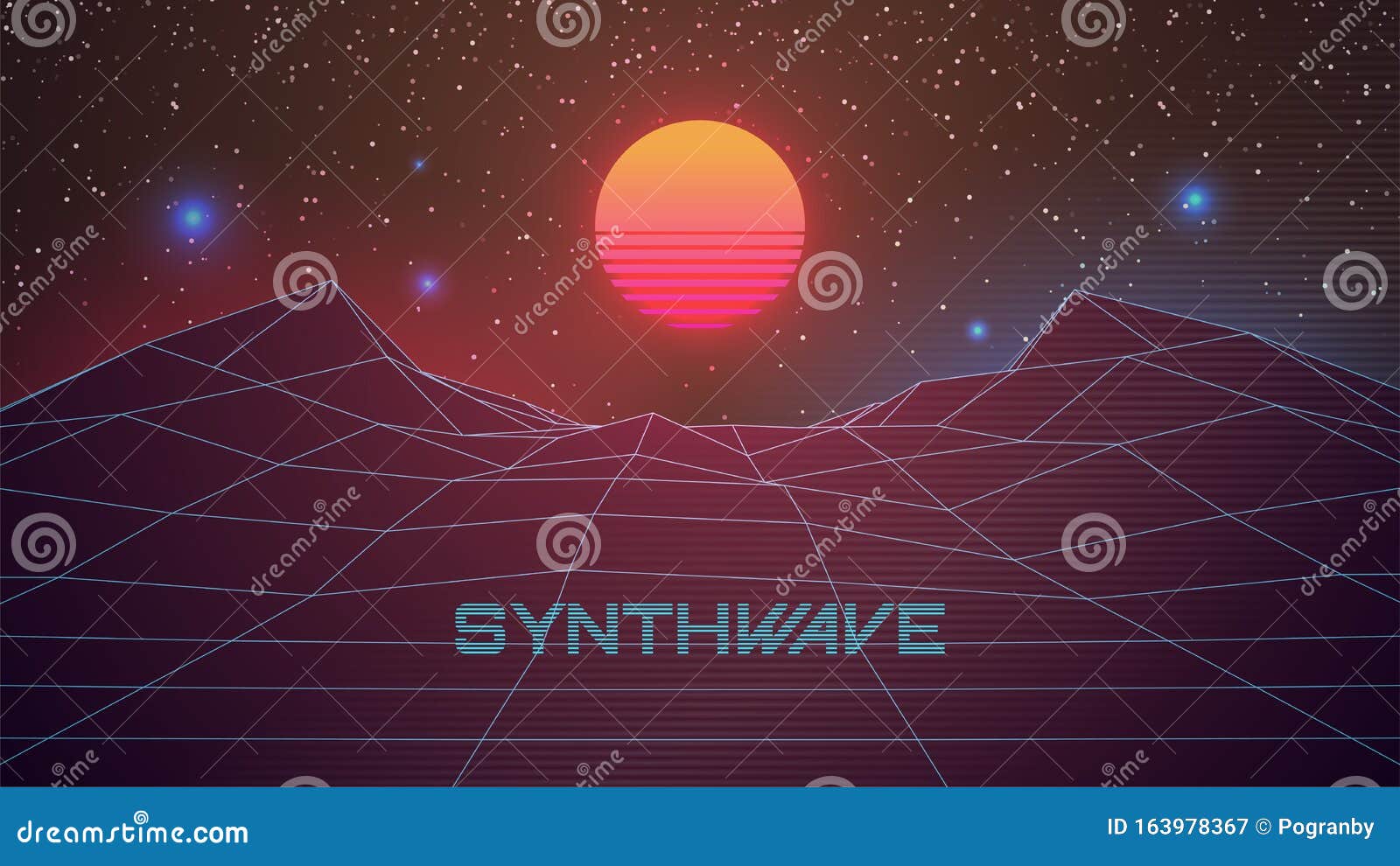 Synthwave Banner Template. 80s Background. Retro Futuristic Poster ...