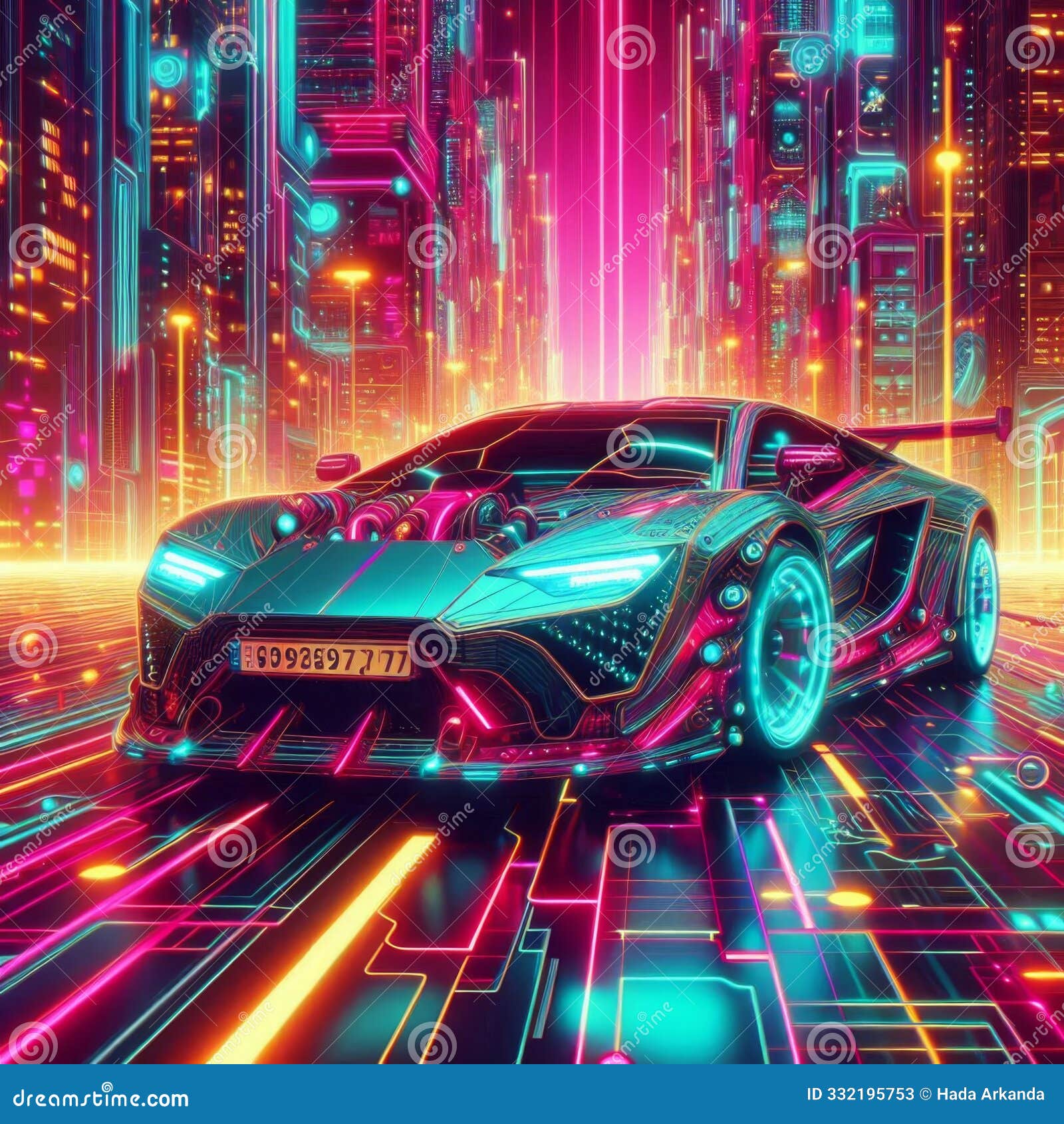 Synthwave Car with Futuristic Retro Wave Vibes - AI Generated Art Stock ...