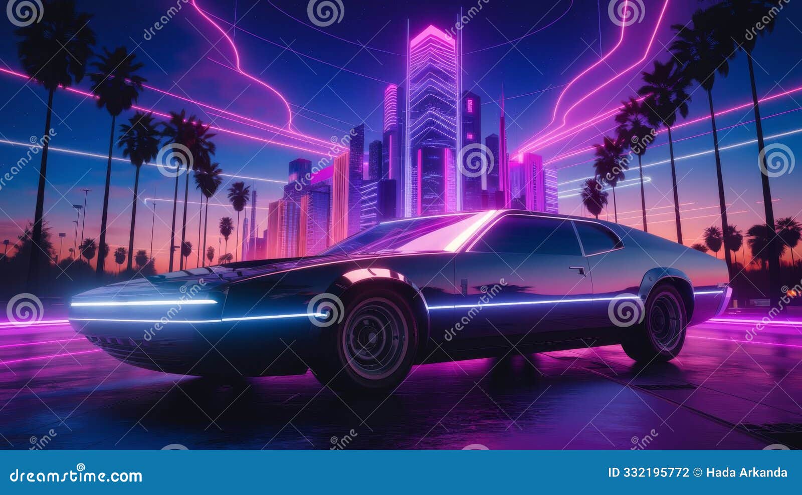 Synthwave Car with Futuristic Retro Wave Vibes - AI Generated Art Stock ...
