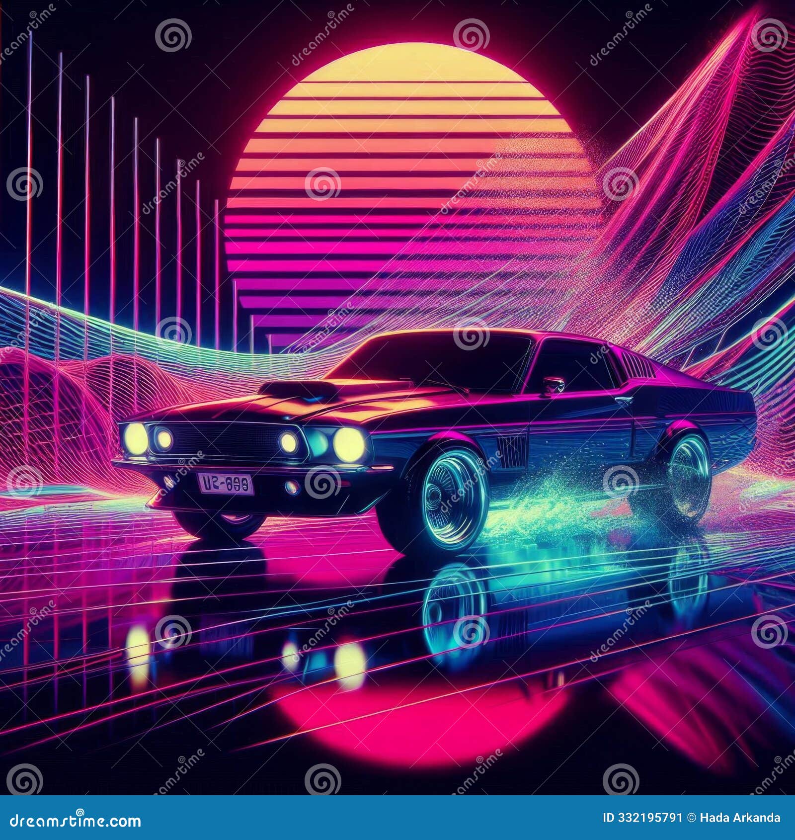 Synthwave Car with Futuristic Retro Wave Vibes - AI Generated Art Stock ...