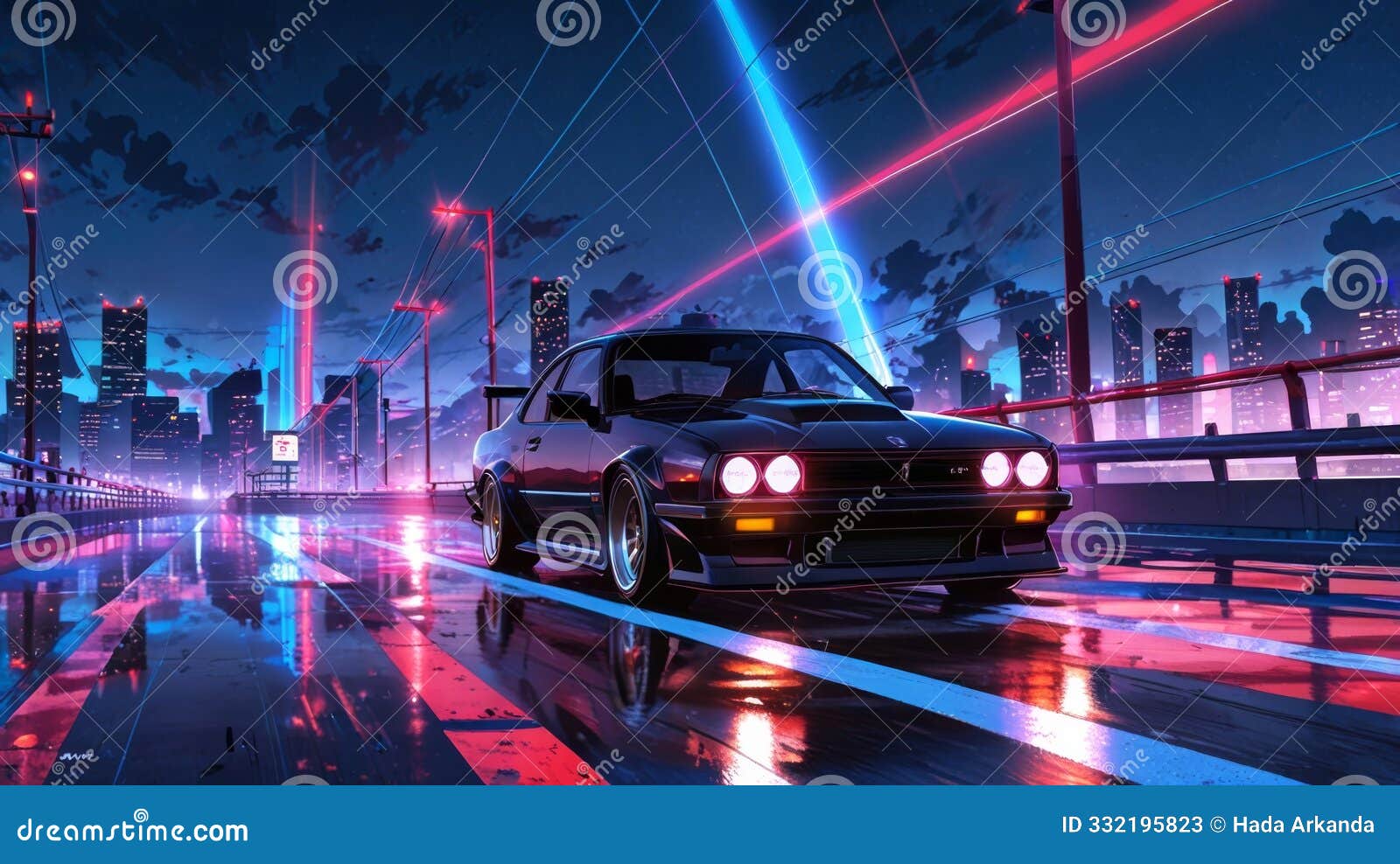 Synthwave Car with Futuristic Retro Wave Vibes - AI Generated Art Stock ...
