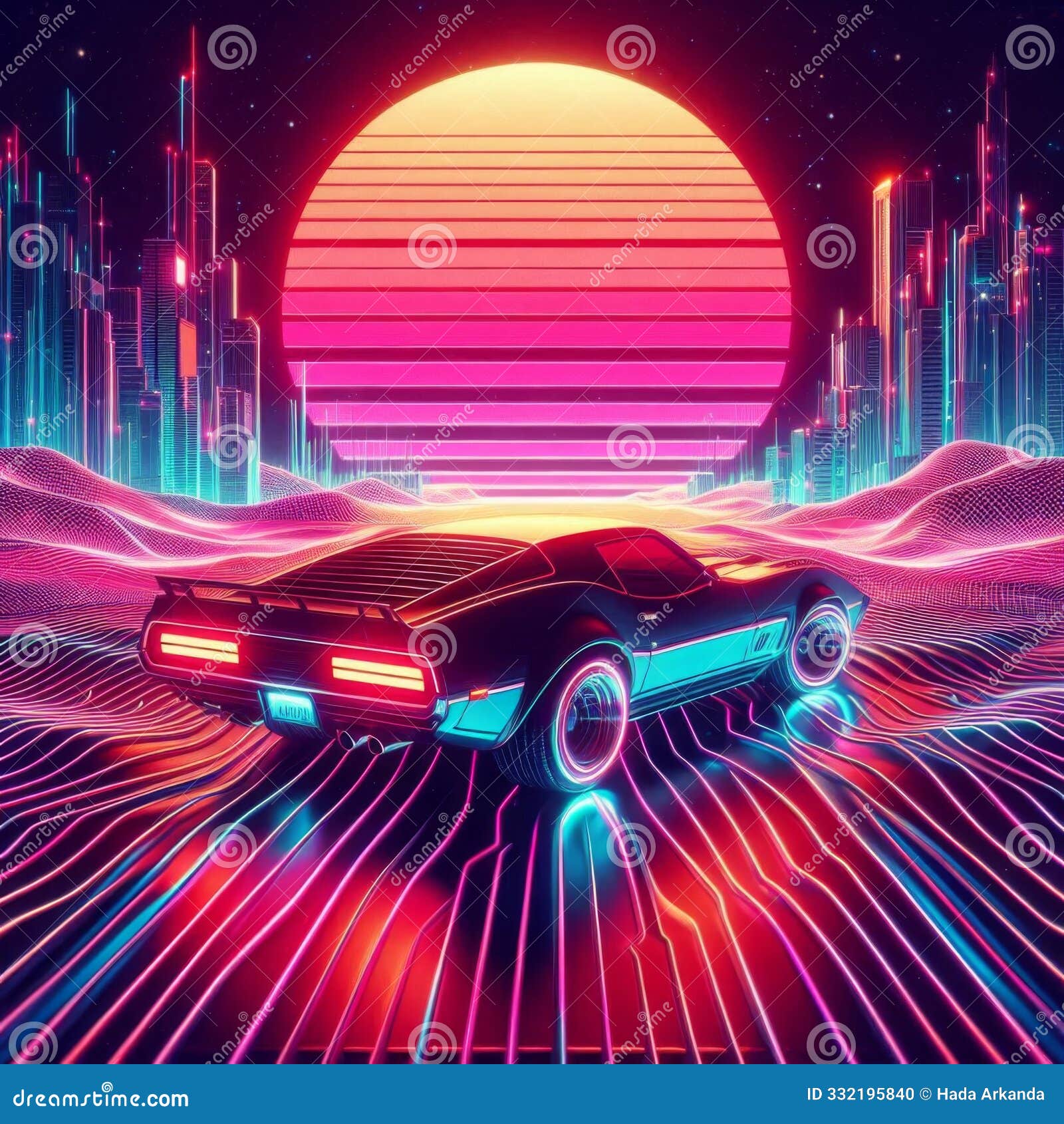 Synthwave Car with Futuristic Retro Wave Vibes - AI Generated Art Stock ...