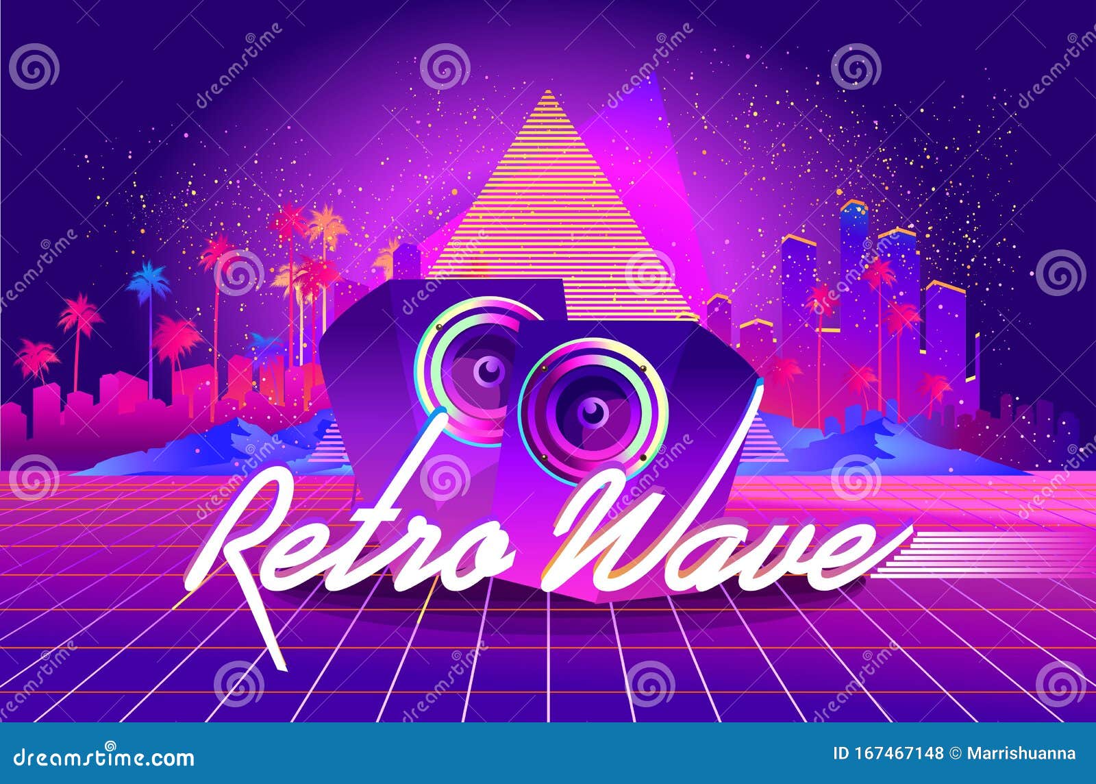 Synthwave Cyber Landscape with Laser Grid Stock Vector - Illustration ...