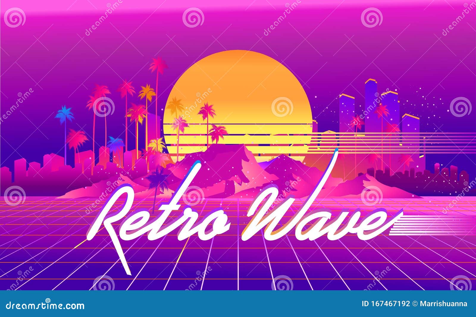 Synthwave Cyberspace Of Pink Laser Grid With Colorful Glowing Gradient ...