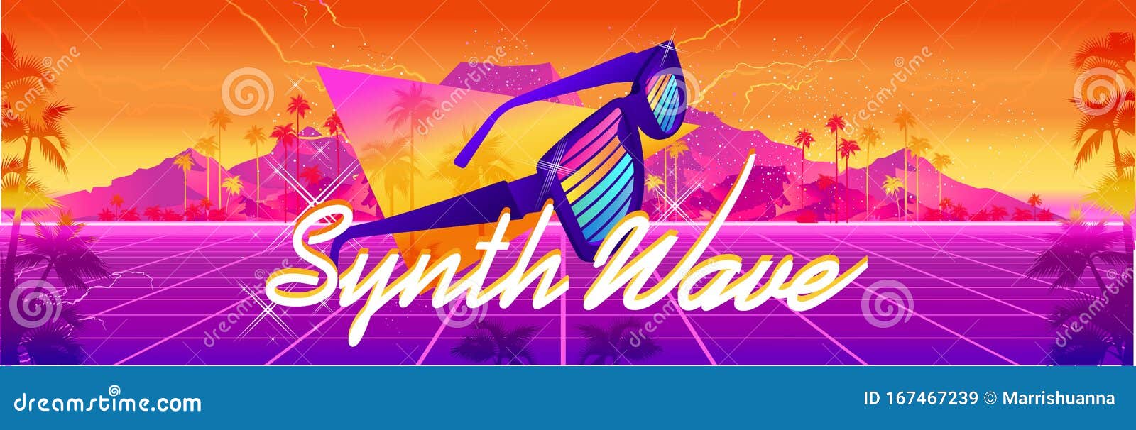Synthwave Cyber Landscape with Laser Grid Stock Vector - Illustration ...