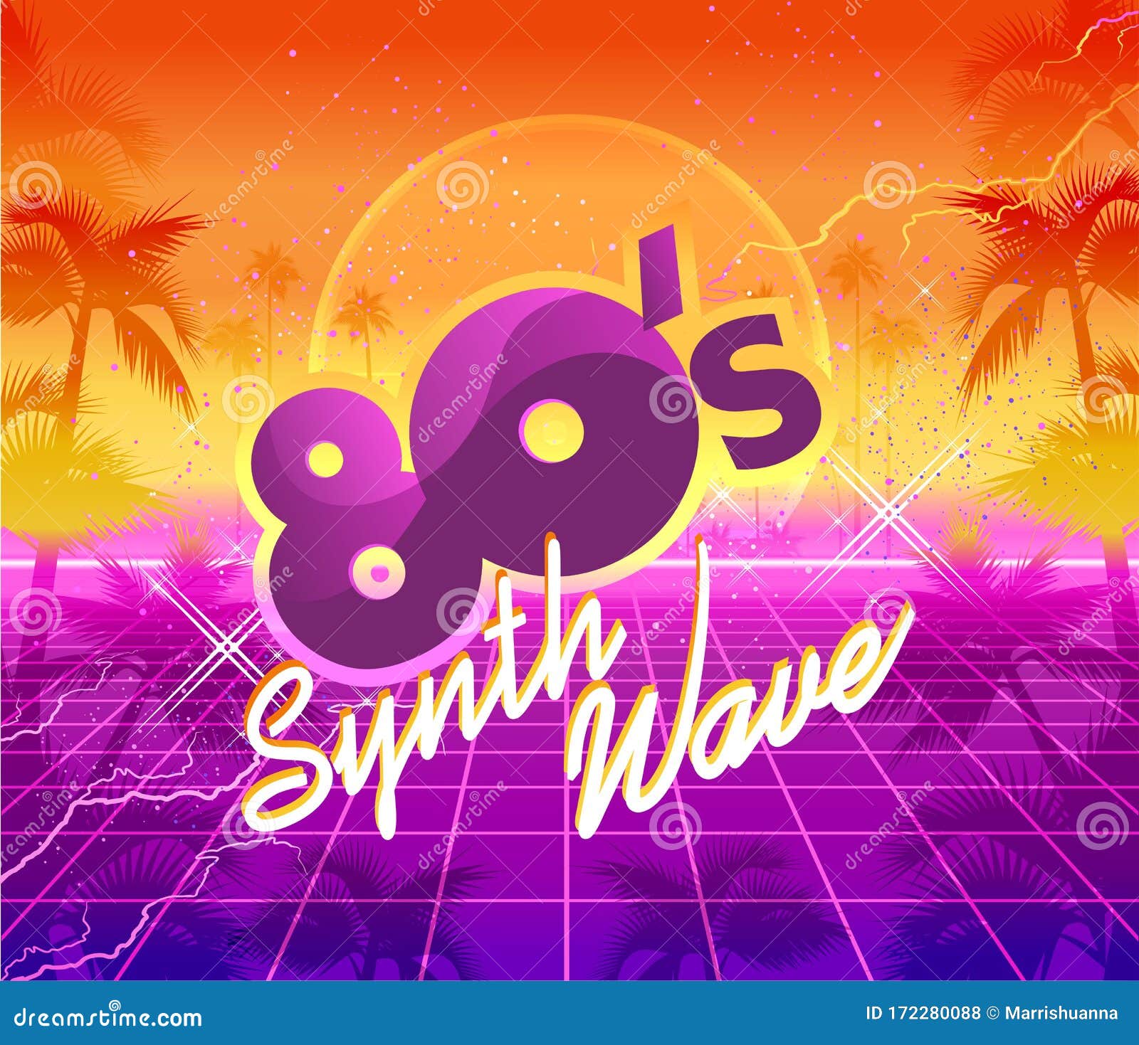 Synthwave Cyber Landscape with Laser Grid Stock Vector - Illustration ...