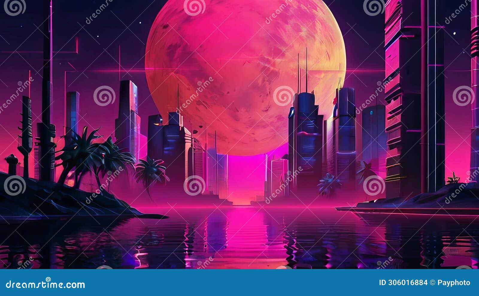 Synthwave 3D Retro Cyberpunk Landscape: Banner Or Wallpaper Background ...