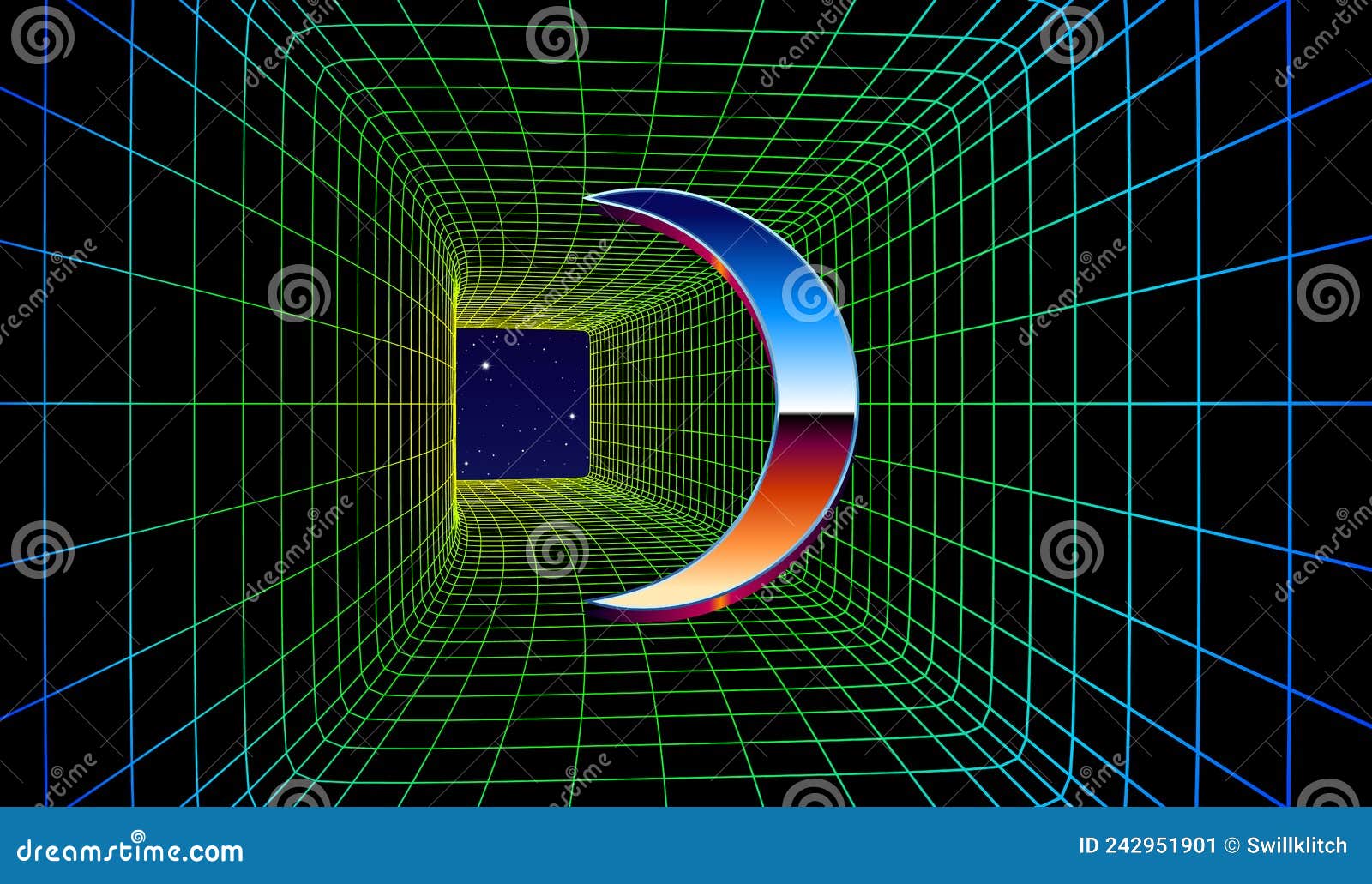 Synthwave Frame with Chrome Crescent Moon and 80s Styled Synthwave ...