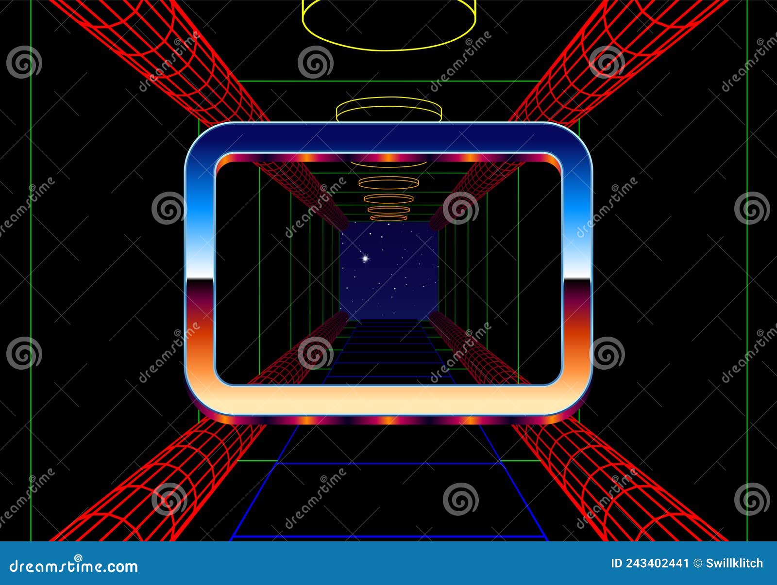Synthwave Frame with Chrome Rectangle and 80s Styled Synthwave Arcade ...