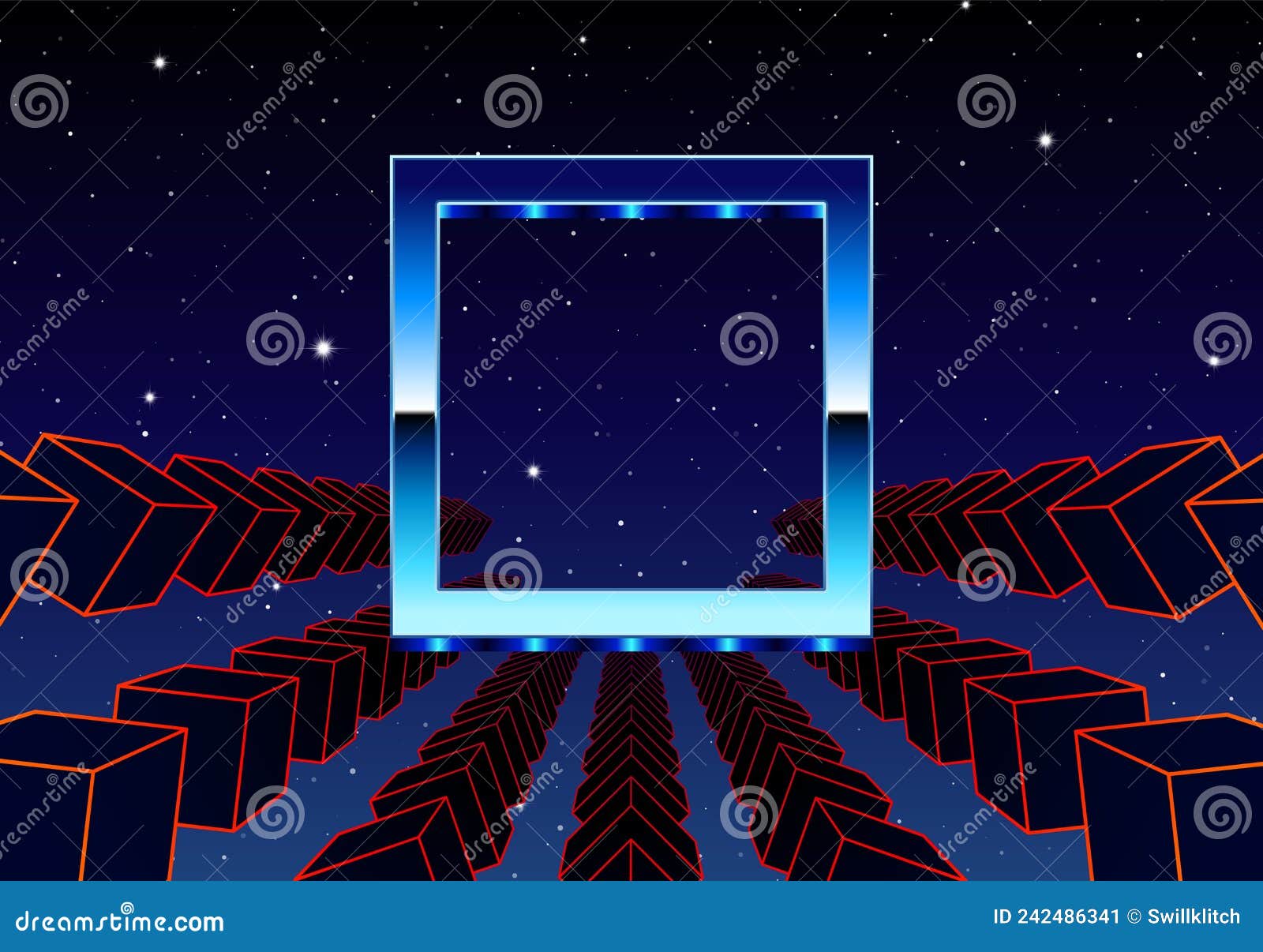 Synthwave Frame with Chrome Square and 80s Styled Synthwave Arcade Game ...