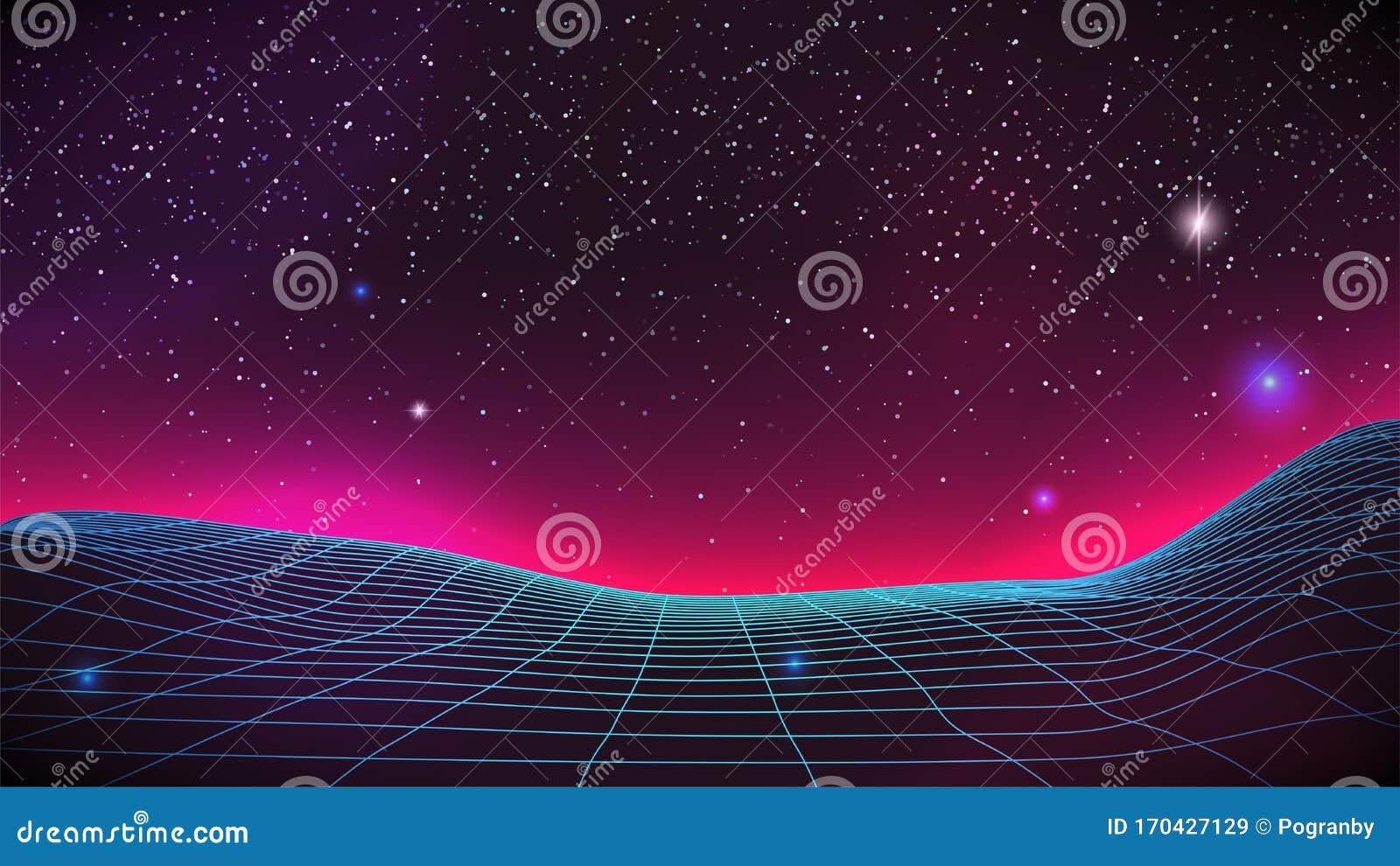 Synthwave Horizon Background. Virtual 3d Landscape with Glow ...