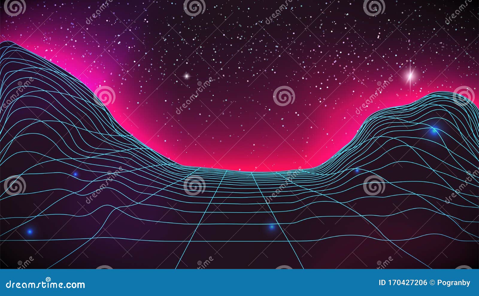 Synthwave Horizon Background. Virtual 3d Landscape with Glow ...