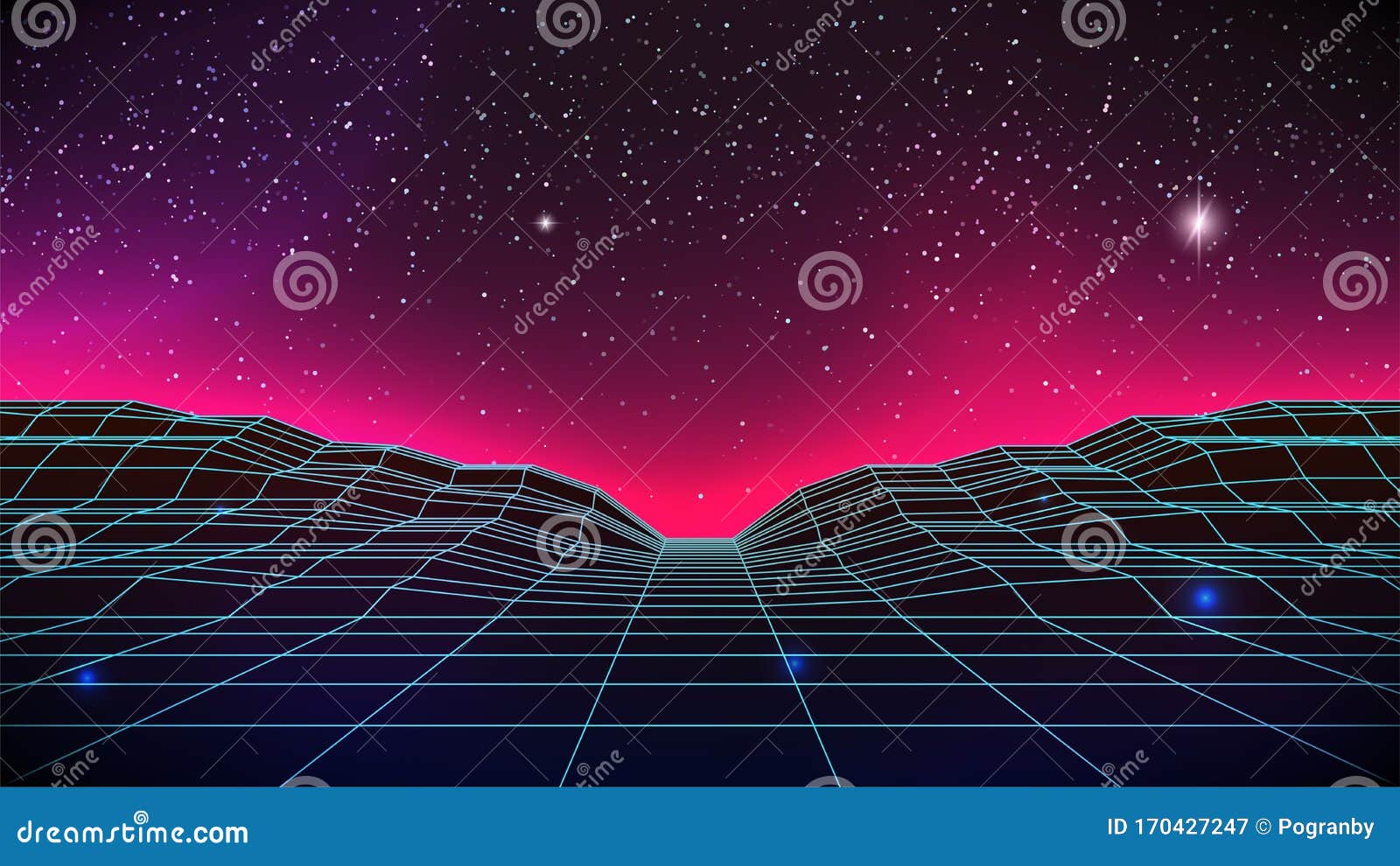 Synthwave Horizon Background. Virtual 3d Landscape with Glow ...