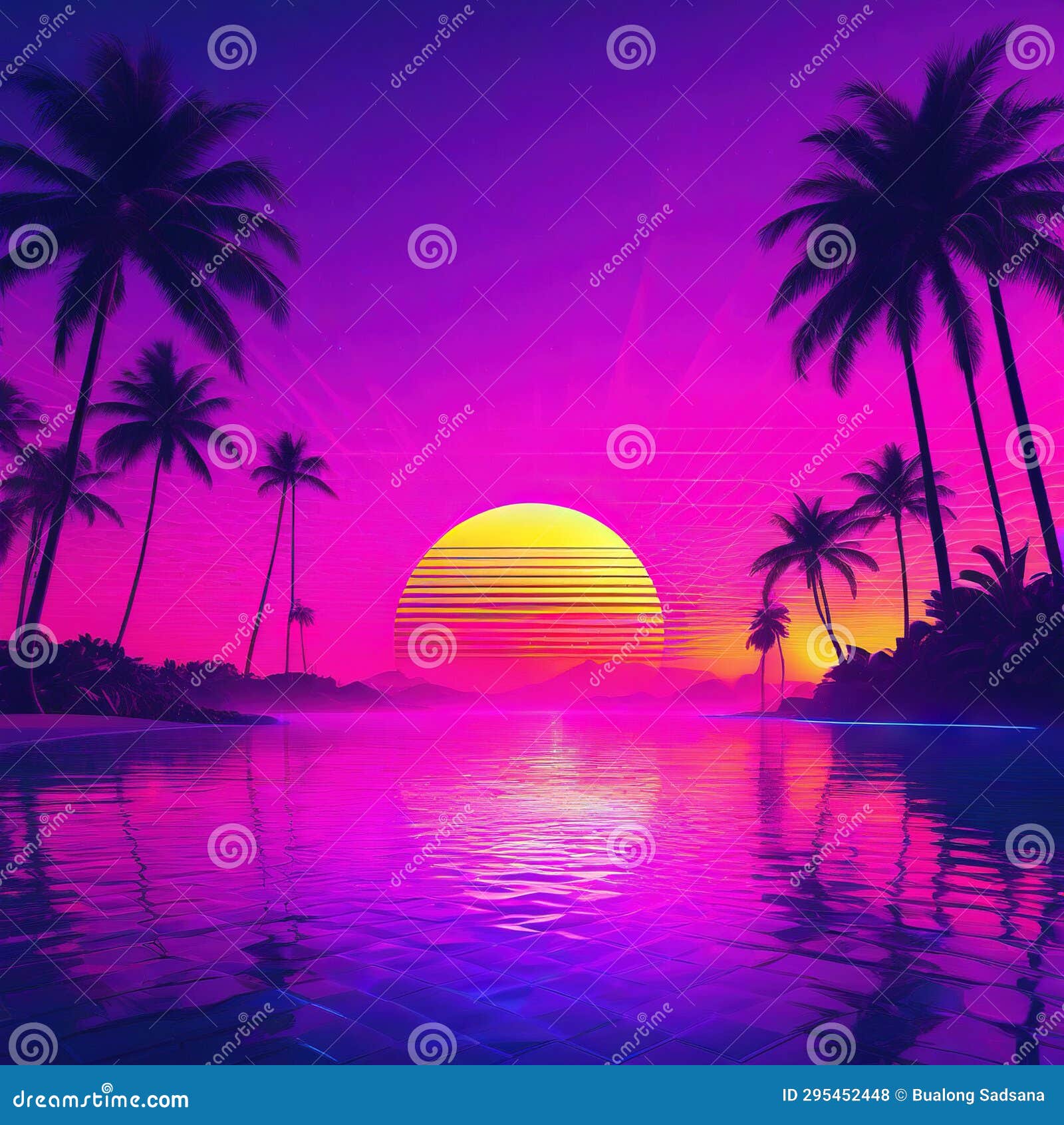 Synthwave Landscape with Palm Retro Wave Illustration Stock ...