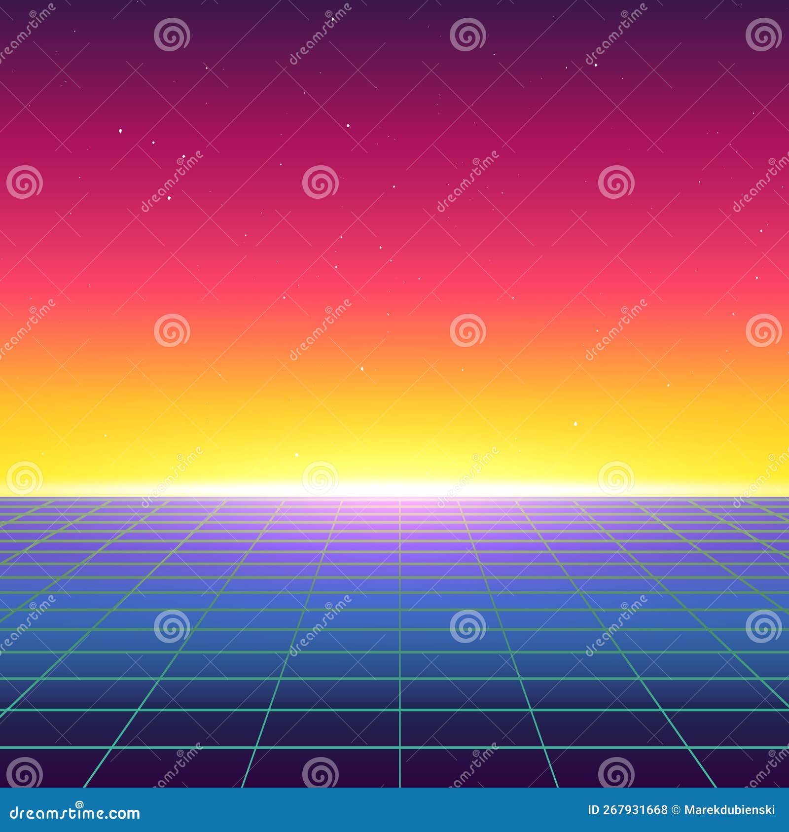 Synthwave Illustration in 80 S Style with Sunset, Grid and Gradient ...