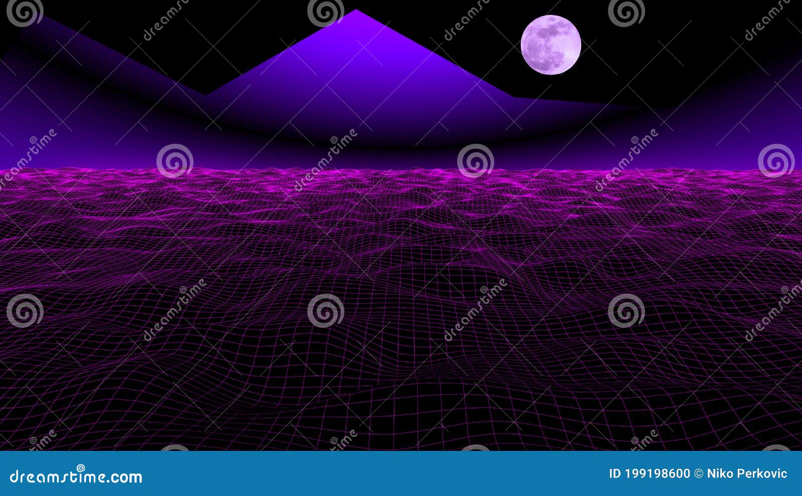 Synthwave Perspective Moonlight 3D Rendering Stock Illustration ...