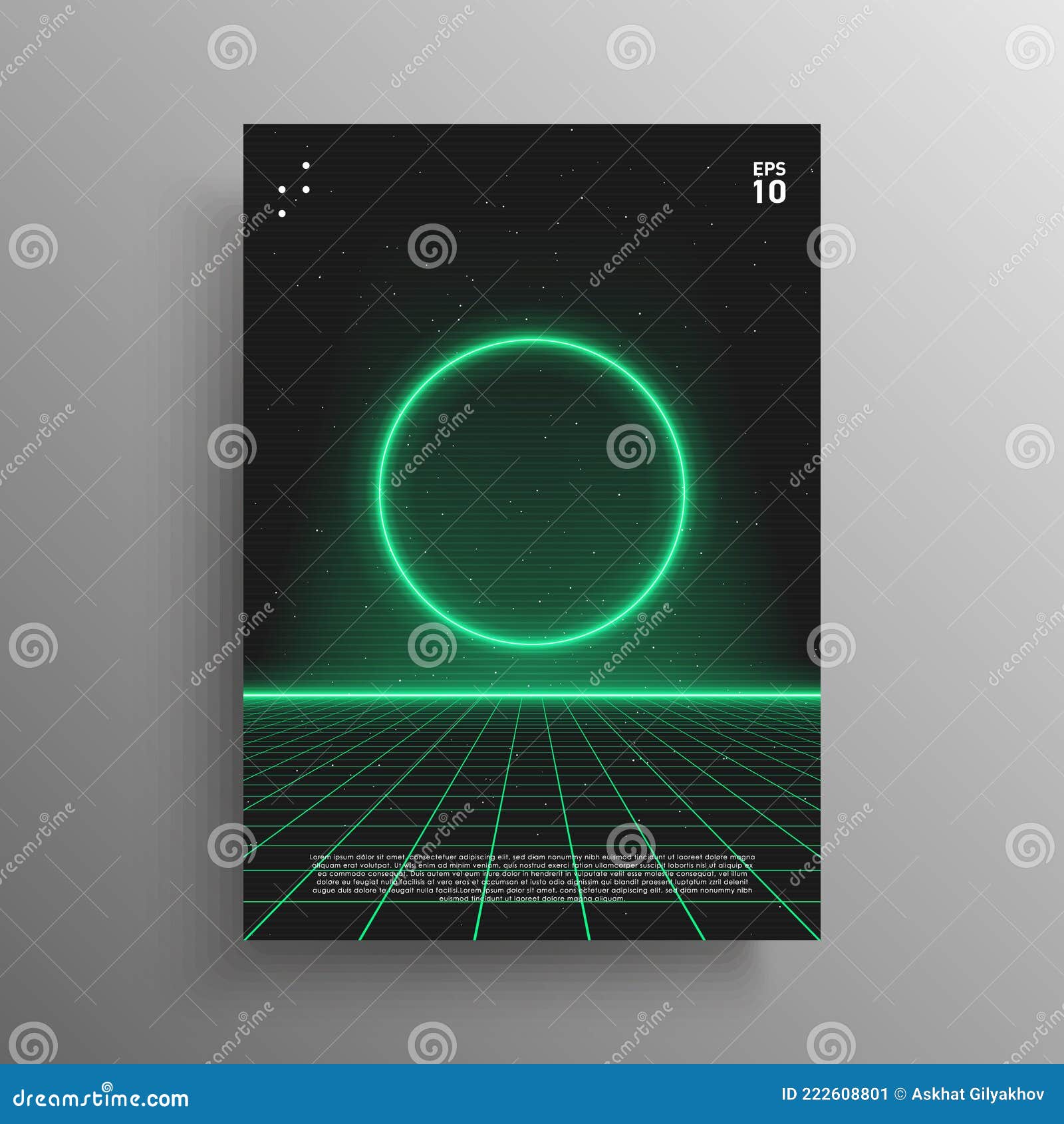 Synthwave Poster. Glowing Circle Shape with Laser Perspective Grid in ...