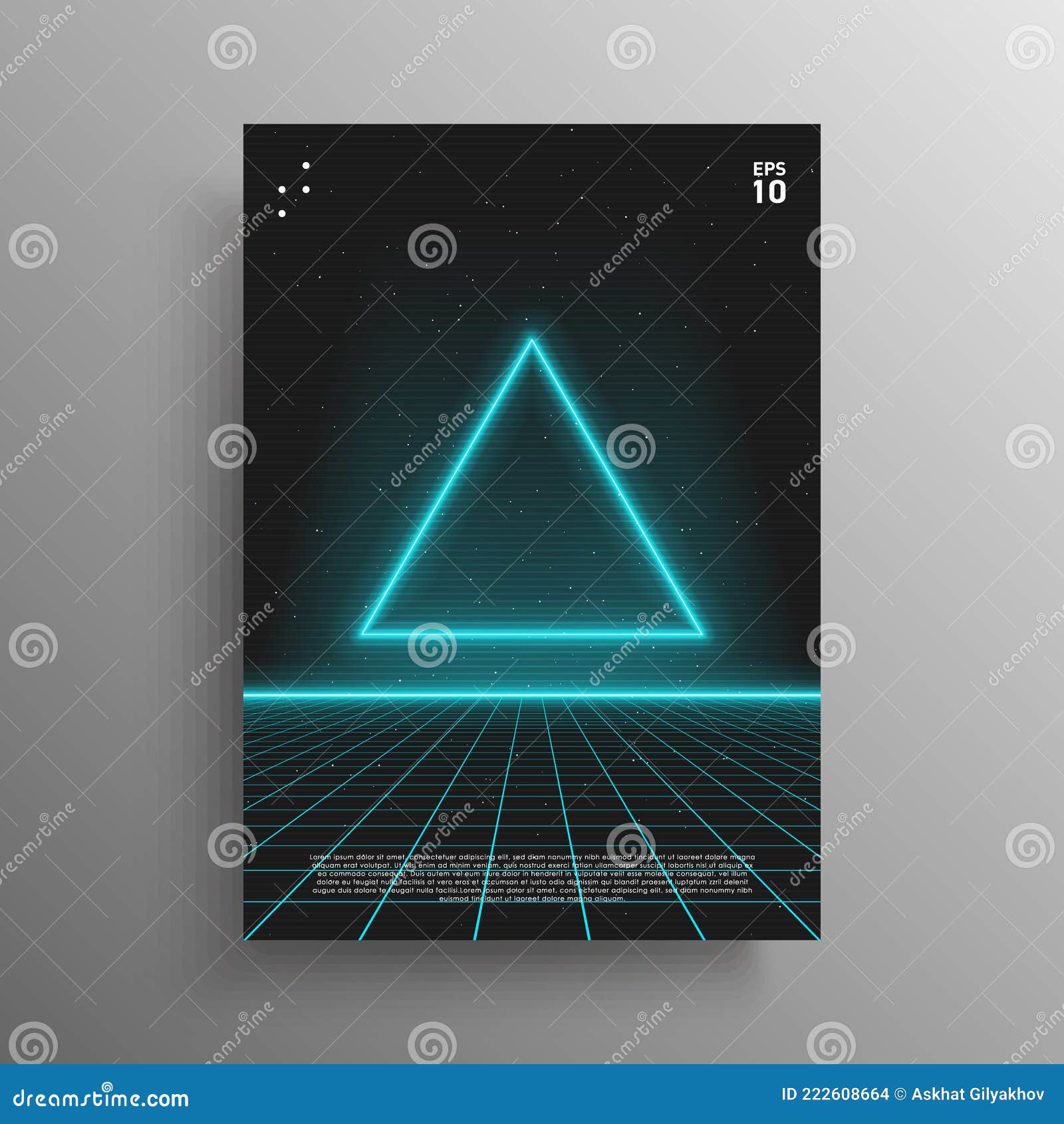 Synthwave Poster. Glowing Triangle Shape with Laser Perspective Grid in ...