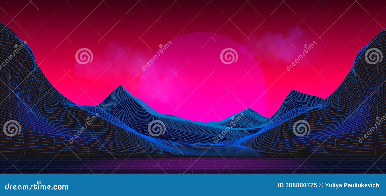 Synthwave Retro Background with Neon Pink Sunset. Stock Vector ...