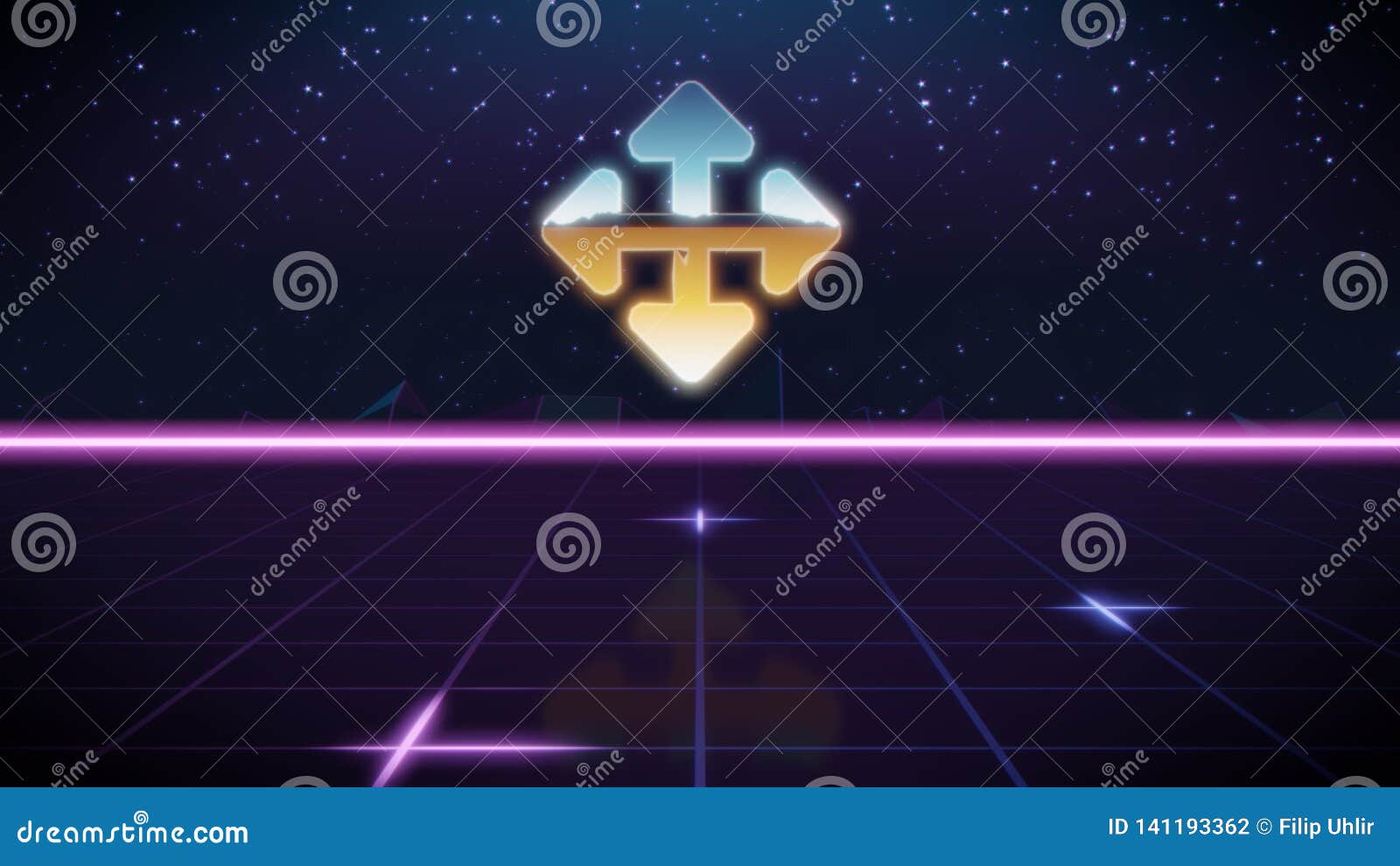 Synthwave Retro Design Icon of Arrows Cross Stock Illustration ...