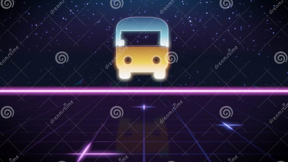 Synthwave Retro Design Icon of Bus Stock Illustration - Illustration of ...