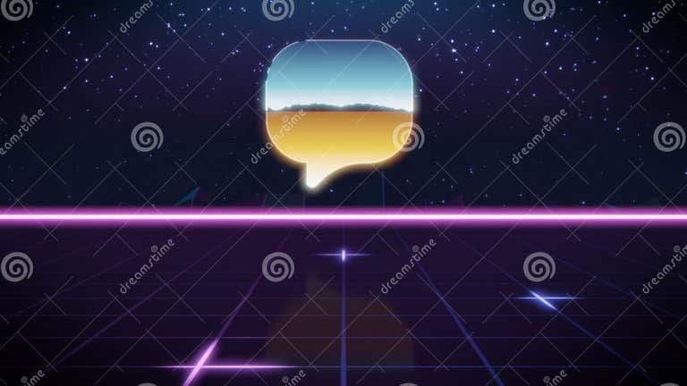 Synthwave Retro Design Icon of Comment Bubble Stock Illustration ...