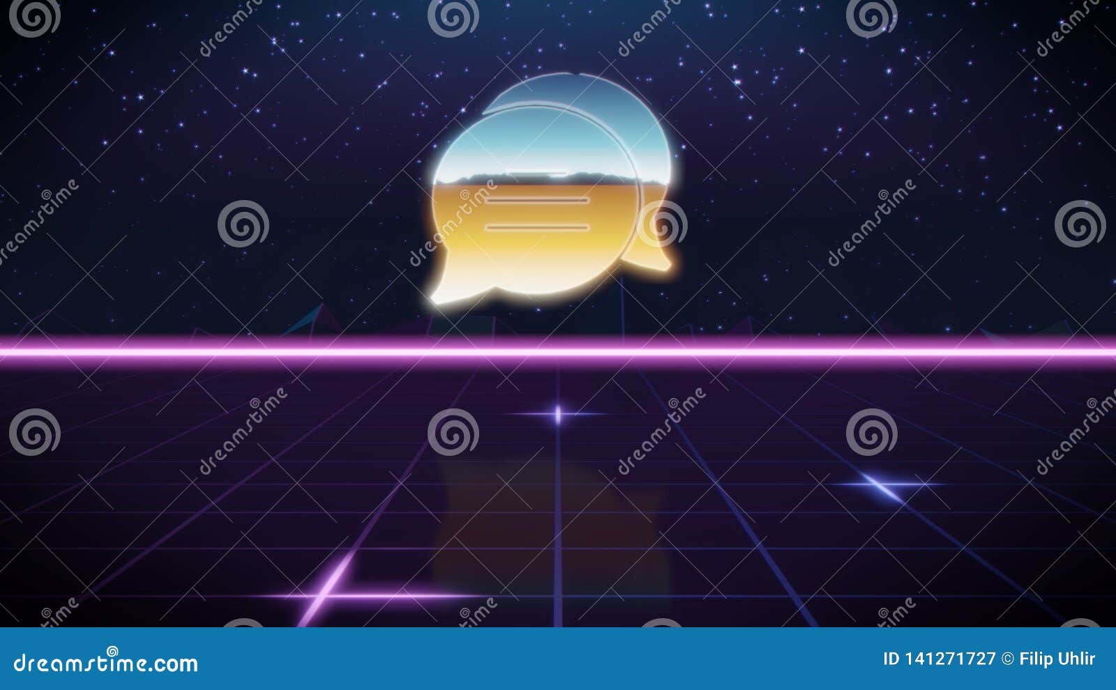 Synthwave Retro Design Icon of Comment Bubbles Stock Illustration ...