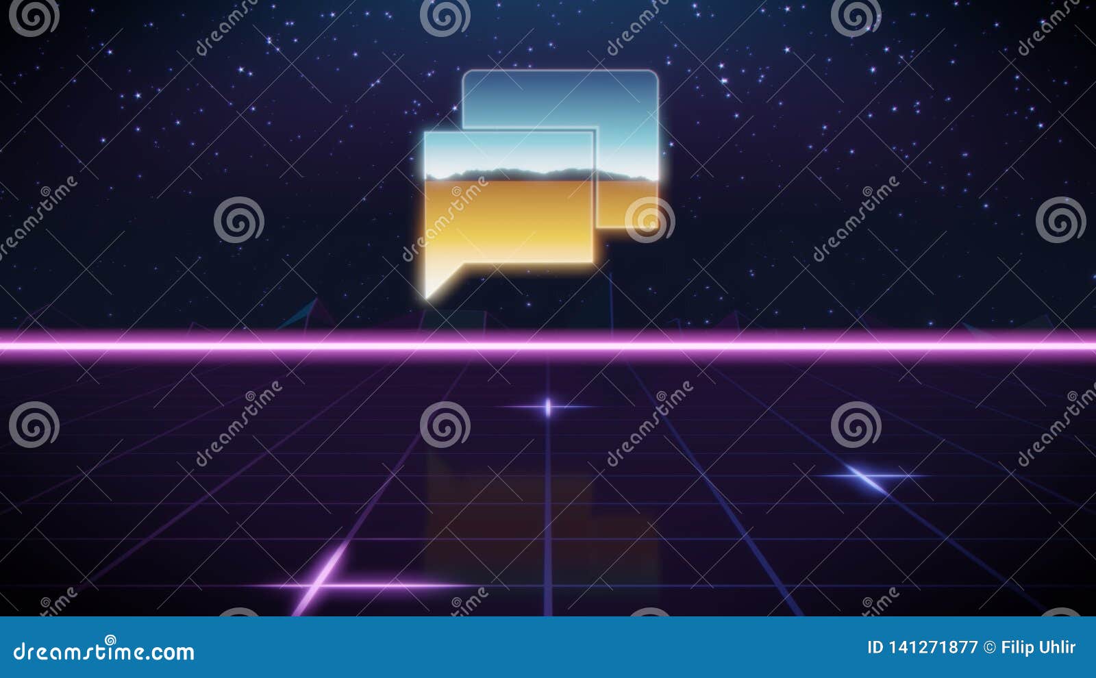 Synthwave Retro Design Icon of Comment Bubbles Stock Illustration ...