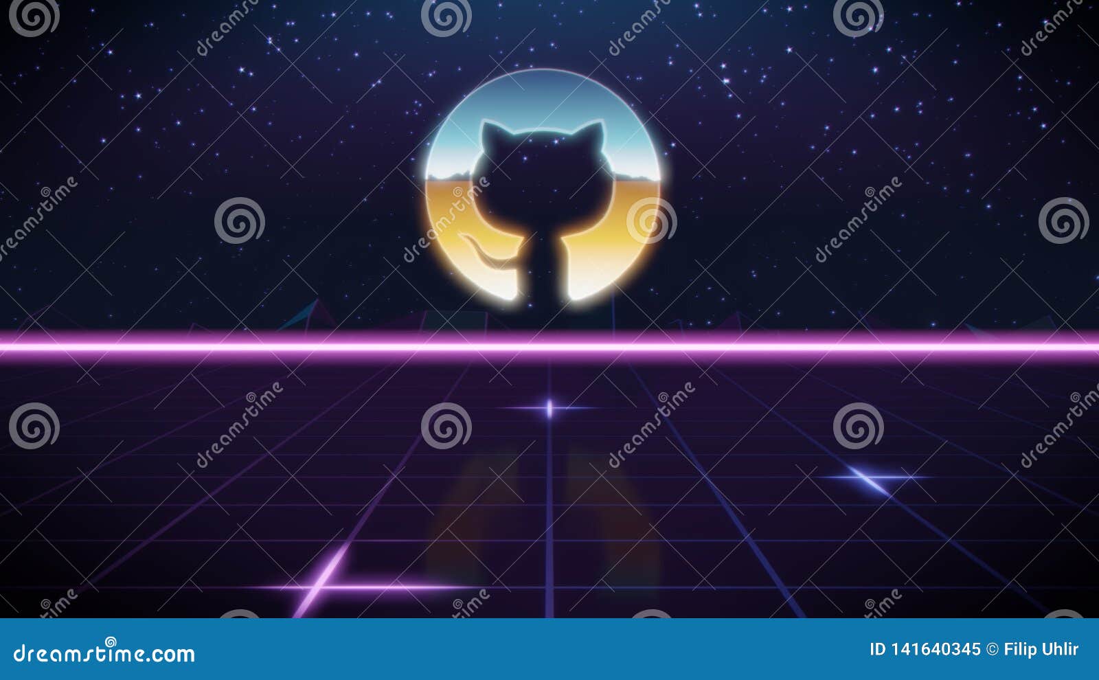 Synthwave Retro Design Icon of Github Editorial Image - Illustration of ...