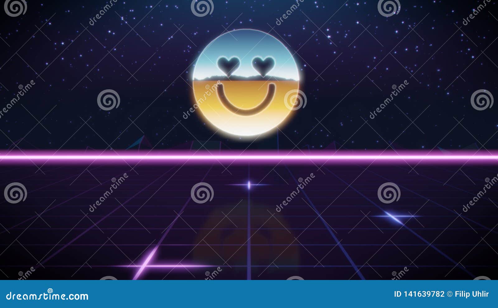 Synthwave Retro Design Icon of in Love Emoticon Stock Illustration ...