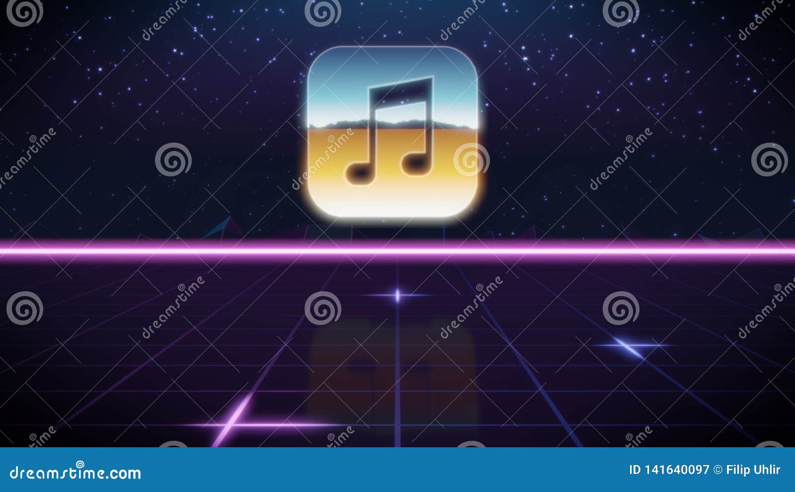 Synthwave Retro Design Icon of Music Stock Illustration - Illustration ...