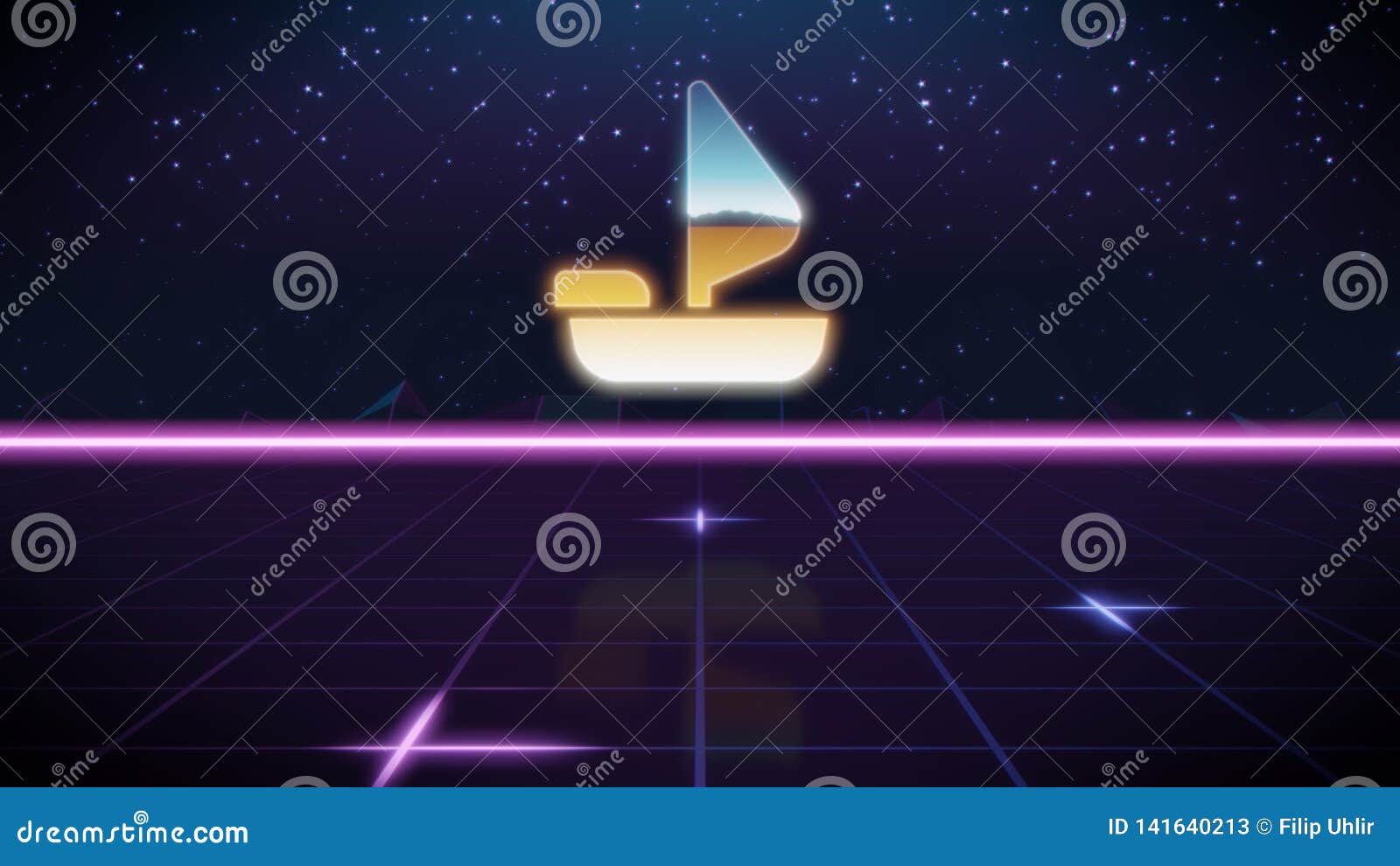 Synthwave Retro Design Icon of Sailing Boat Stock Illustration ...