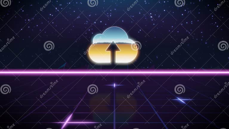 Synthwave Retro Design Icon of Upload Stock Illustration - Illustration ...