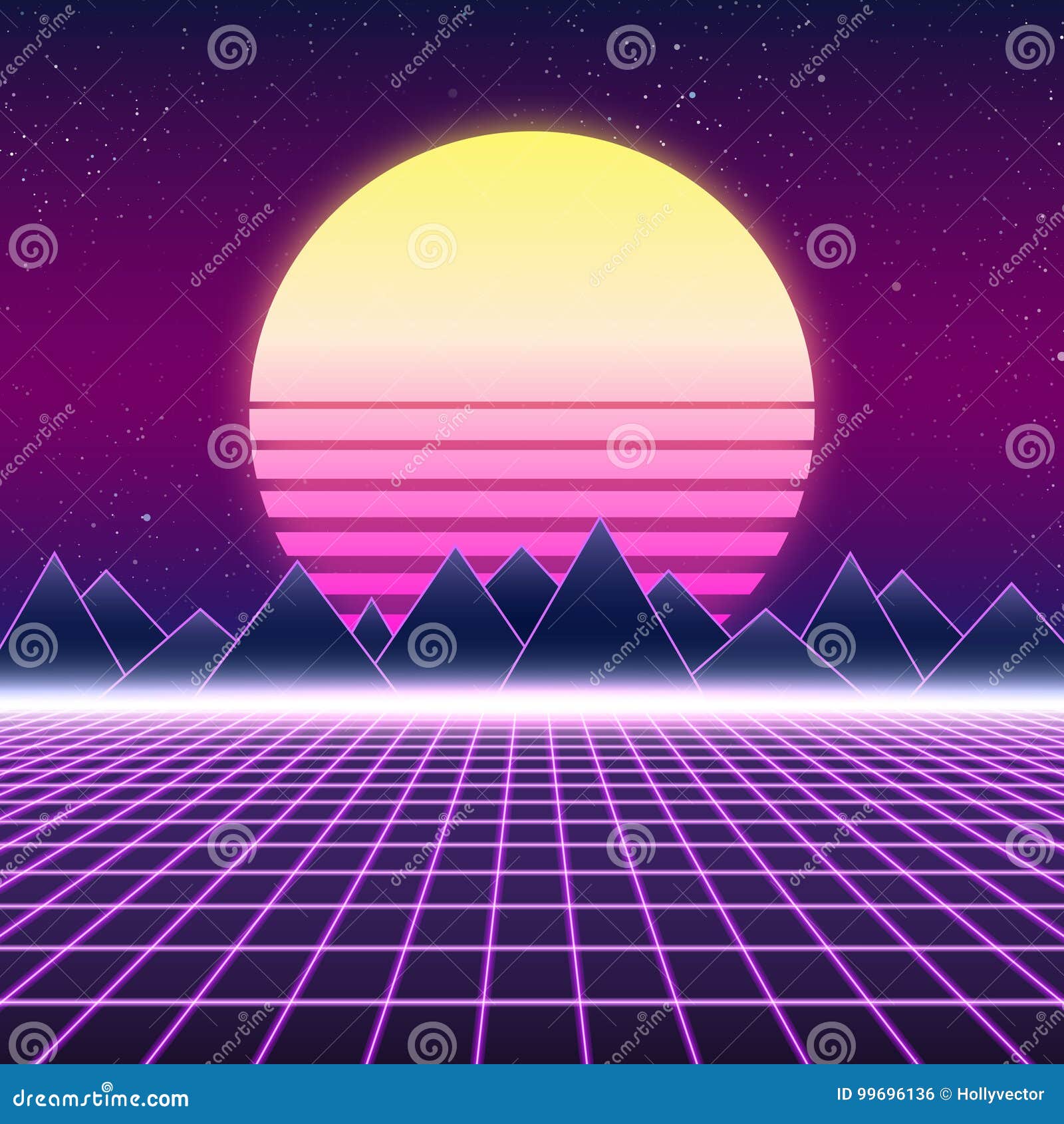 Synthwave Retro Futuristic Landscape With Pyramids And Styled Laser ...