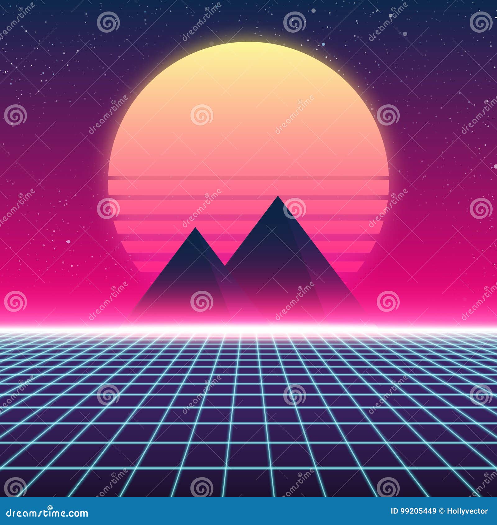 Synthwave Retro Design, Pyramids and Sun, Illustration Stock Vector ...