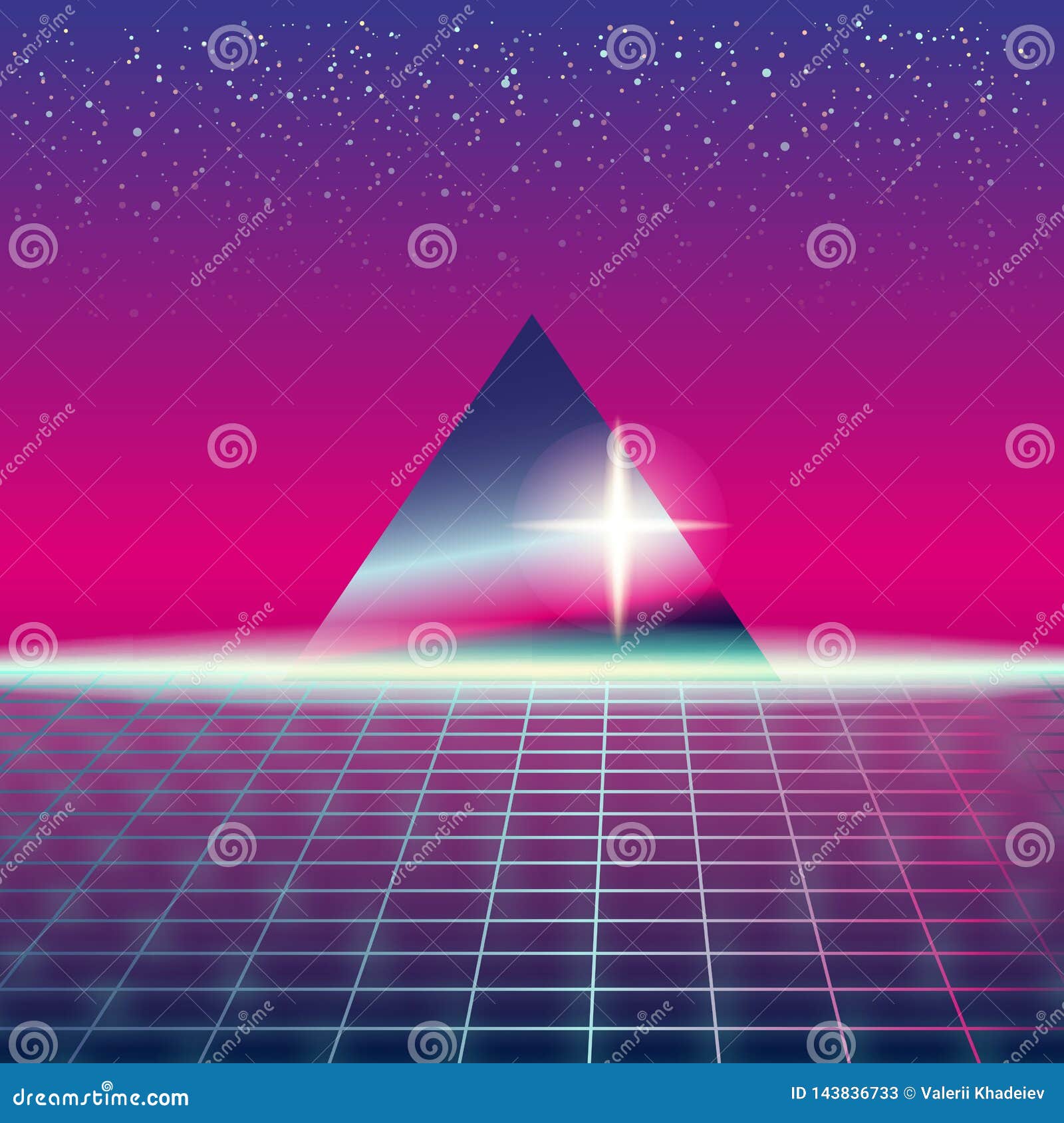 Synthwave Retro Futuristic Landscape With Pyramids And Styled Laser ...