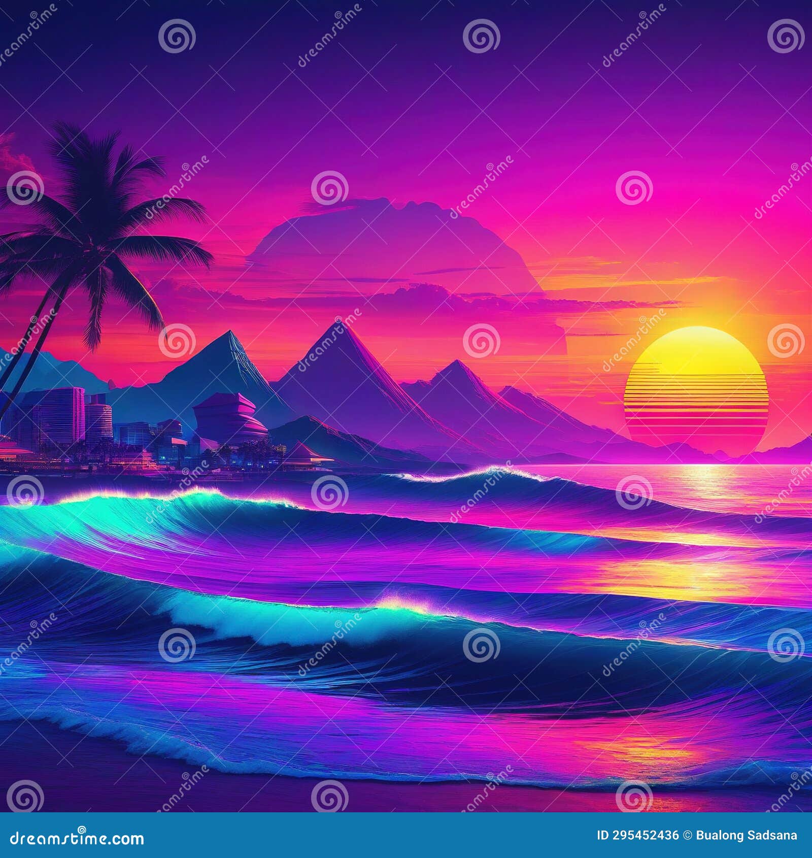 Synthwave Retro Synthwave Color Design Ocean Stock Illustration ...