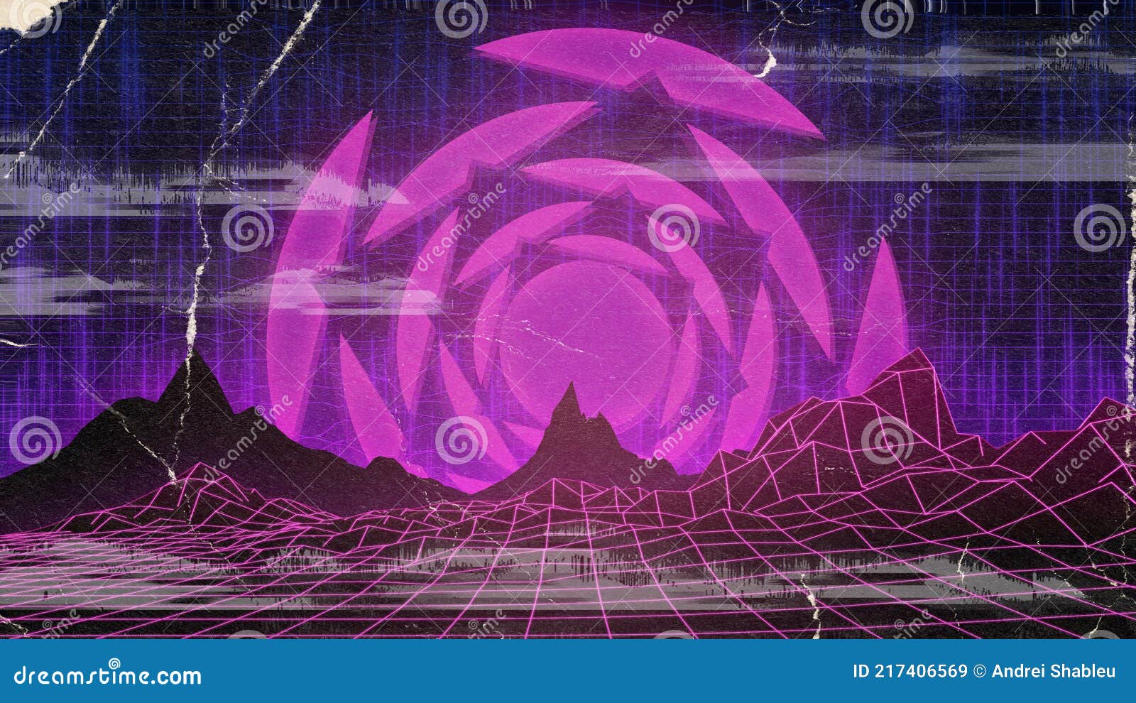 Synthwave Retro Wallpaper With The Effect Of A Worn Postcard Stock ...