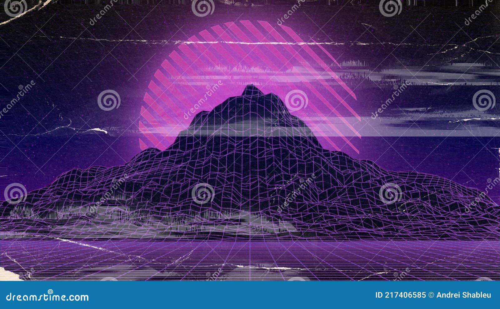 Synthwave Retro Wallpaper With The Effect Of A Worn Postcard Royalty ...