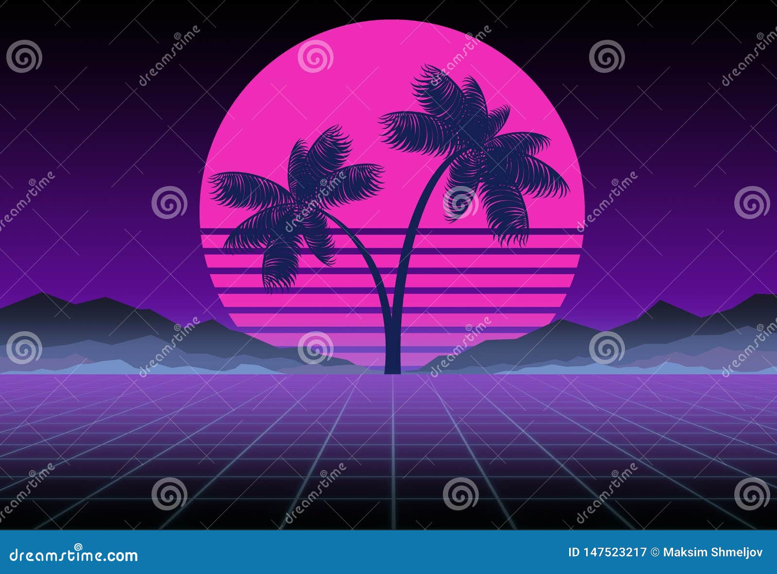 Retro Red Car Synthwave Poster With Vaporwave Sunset, Neon Gradient ...