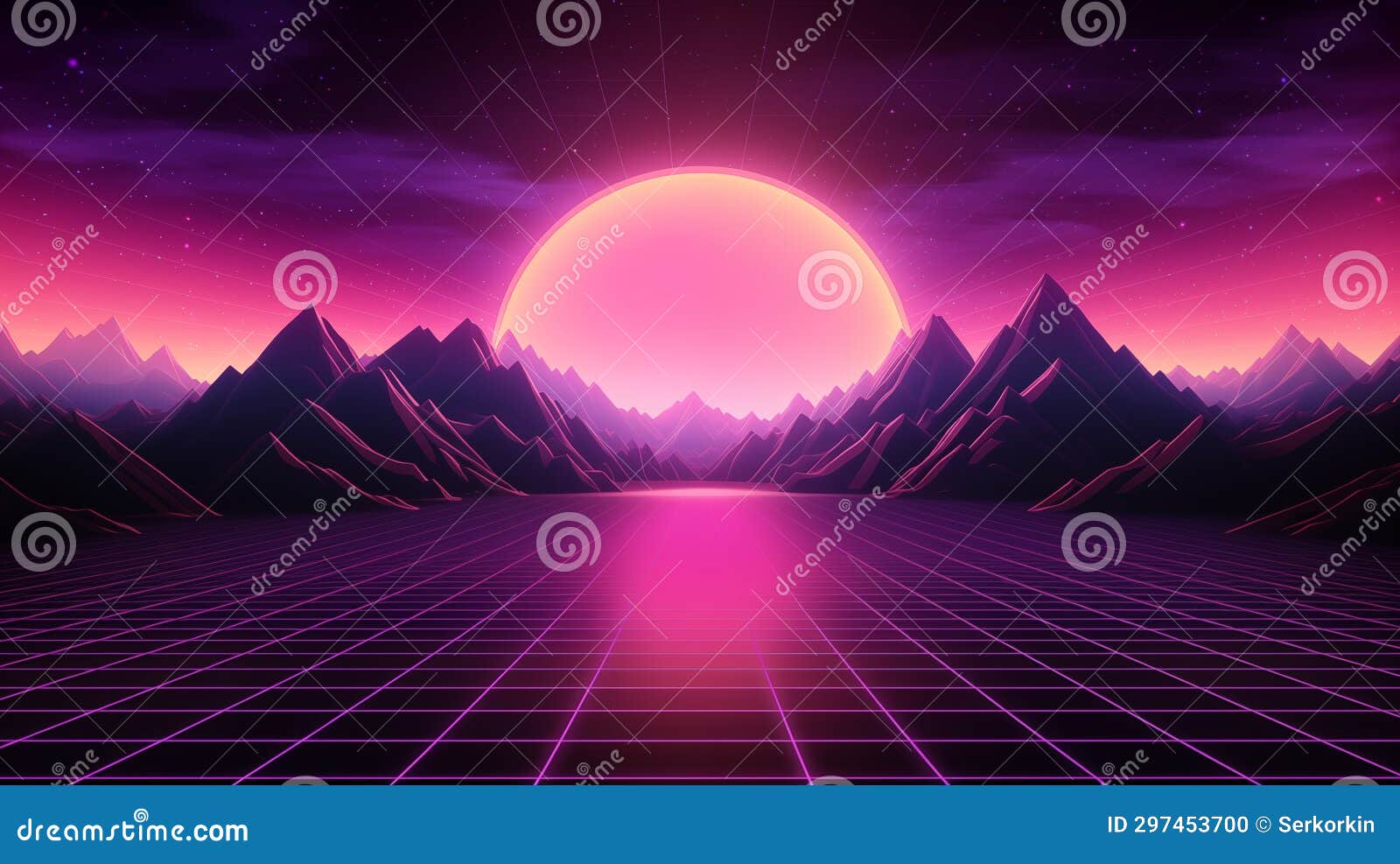 Synthwave and Retrowave Background Template. Waporwave Horizontal Banner. 80 S Computer Game ...
